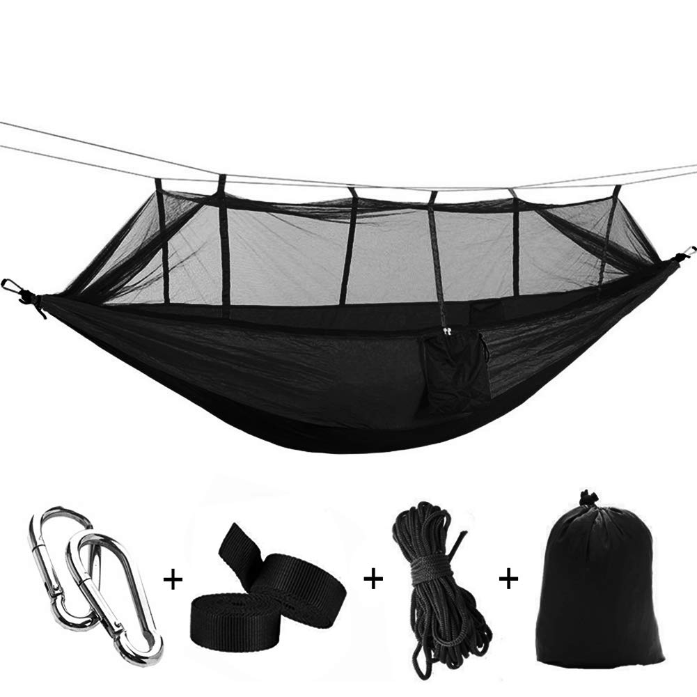Yeeco Black Camping Hammock, Portable Nylon Hammocks, Hammock with Mosquito Net and Tree Straps, Lightweight 2 Person Hammock for Camping, Outdoor, Hiking, Travel