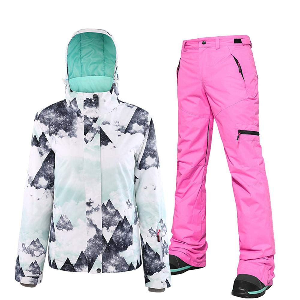 YEEFINE Women's Snowsuit Ski Jacket and Pants Set Two Piece Waterproof Windproof Winetr Warm Snowboard Snow Coats(Lsf+Pink,L)