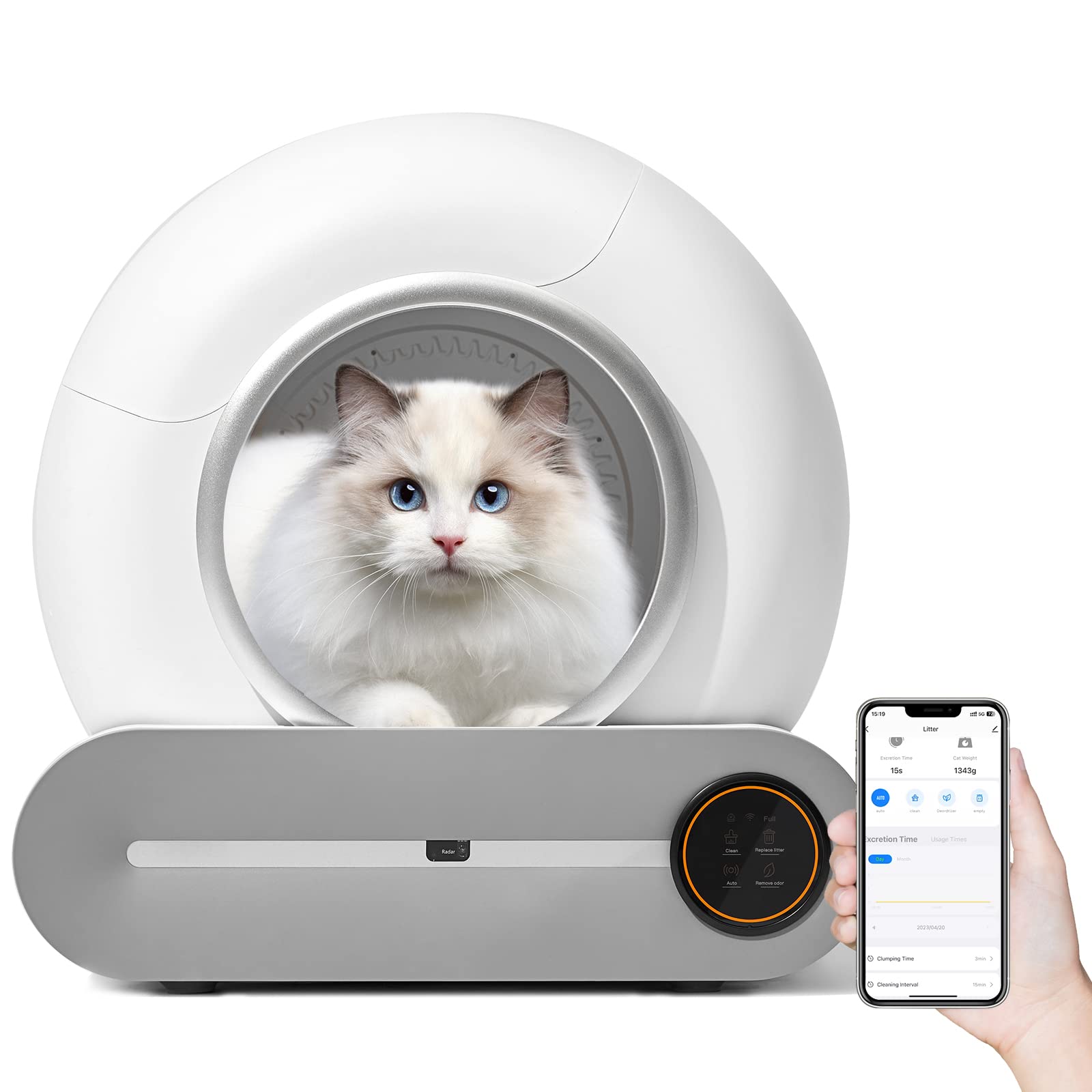 Tidyard Self-Cleaning Cat Litter Box, Automatic Scooping and Odor Removal, App Control Support 2.4G WiFi, Smart Automatic Cat Litter Box with Liner