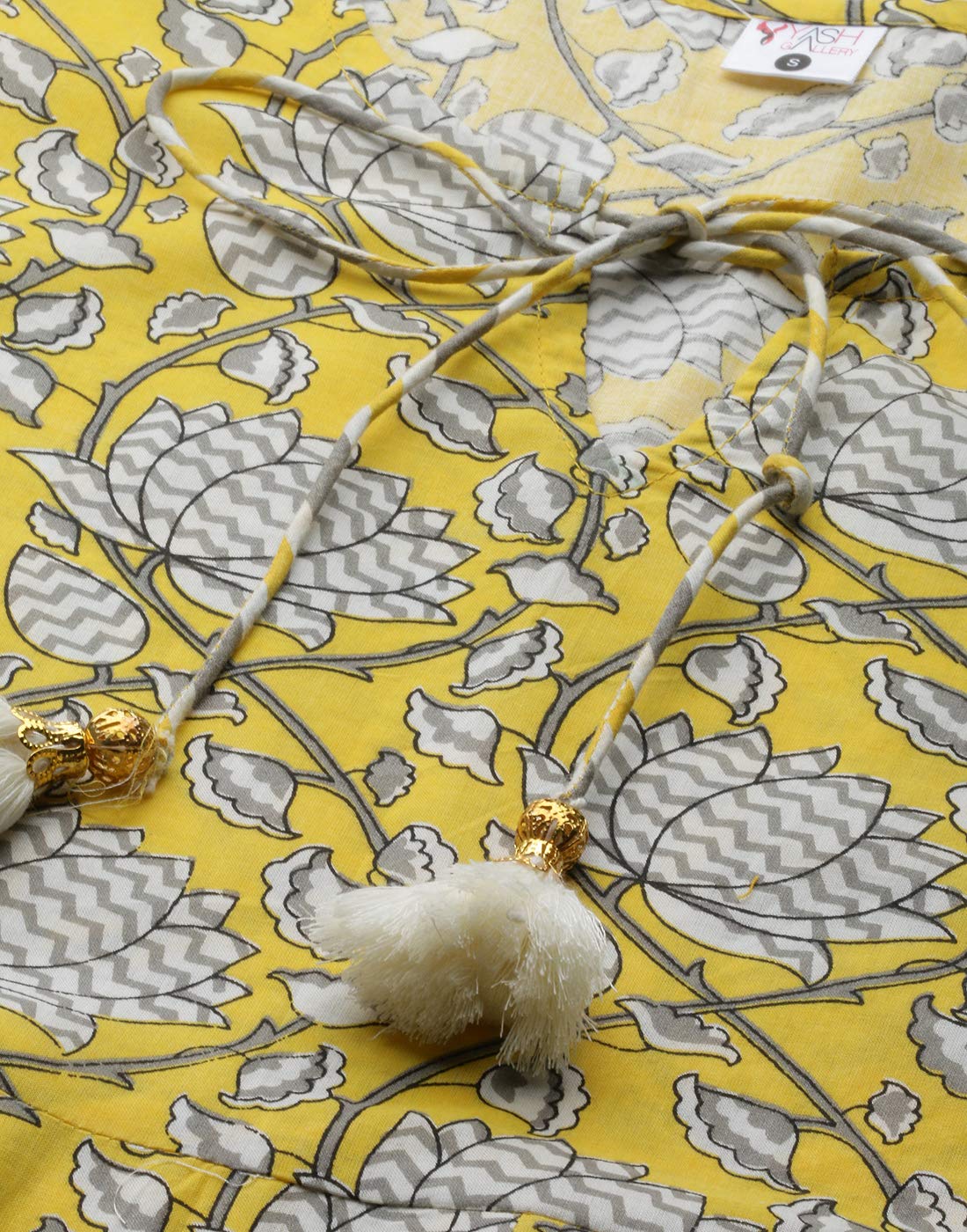 Yash Gallery Indian Cotton Floral Printed Anarkali Kurtis for Women (Lemon Yellow)