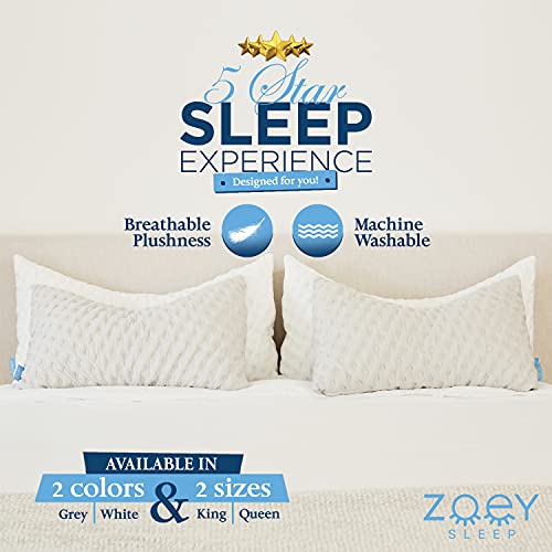 Zoey Sleep Side Sleep Pillow for Neck and Shoulder Pain Relief - Adjustable Memory Foam Bed Pillows for Sleeping - Plush Machine Washable Pillow Cover - Queen Size 19" x 29" (Queen, White)