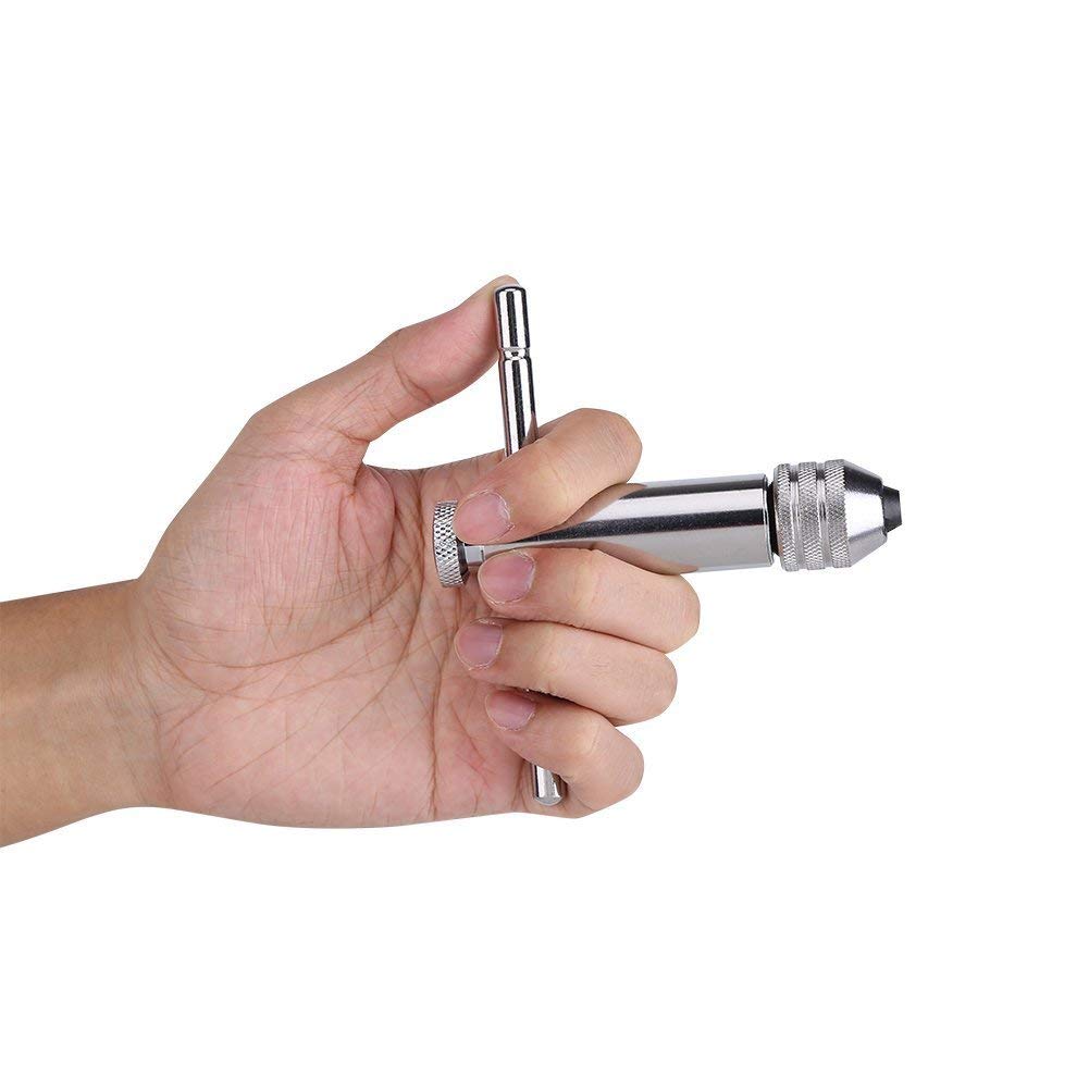 Yosoo Adjustable T-Handle Ratchet Tap Holder Wrench?Household Alloy Steel Silver Adjustable T Type One-Hand Ratchet Wrench Adjustable Tap Wrench T-Handle Tap Wrenches (M5-12 Short)