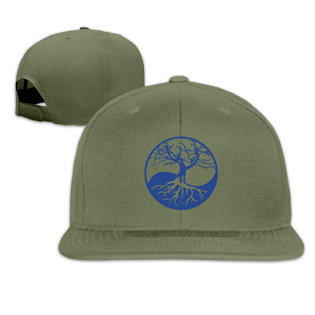 Yin-Yang Tree of Life Men Women Snapback Hat Adjustable Flat Brim Baseball Cap Moss Green