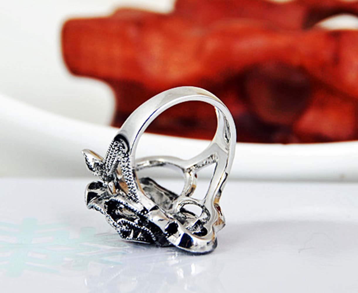Yfnfxl Women's Cocktail Ring Fashion Black Crystal Marcasite Rose Flower Stainless Steel Rings