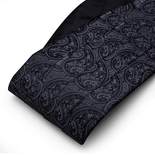 YOHOWA Men Cummerbund Bow Tie Set Paisley Black Silk Pre-Tied Bowtie Pocket Square Cufflinks Formal Wedding Party Prom Banquet