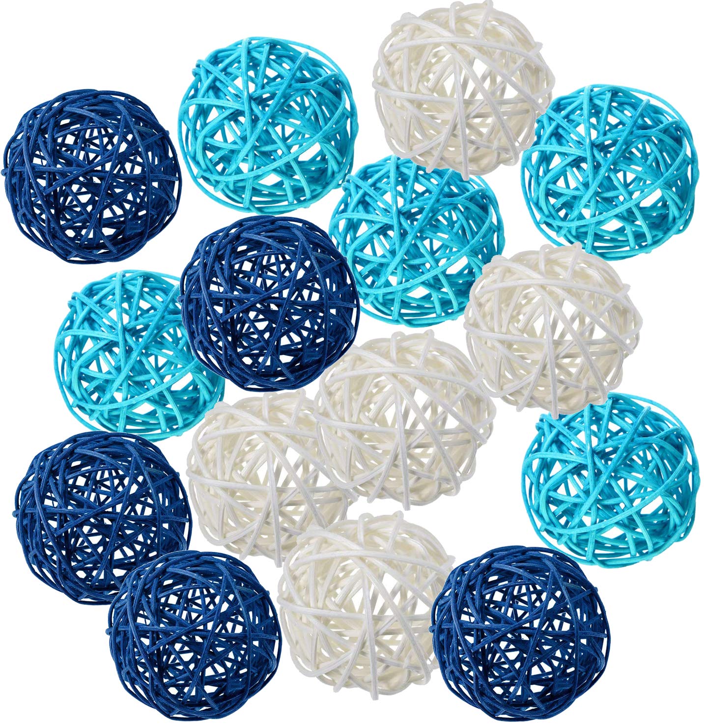zorpia 15pcs 2 Inch Wicker Rattan Balls for Vase Filler, House Ornament, Christmas Tree Garden Wedding Party Coffee Table Decoration,Craft DIY (Blue Light-Blue White)