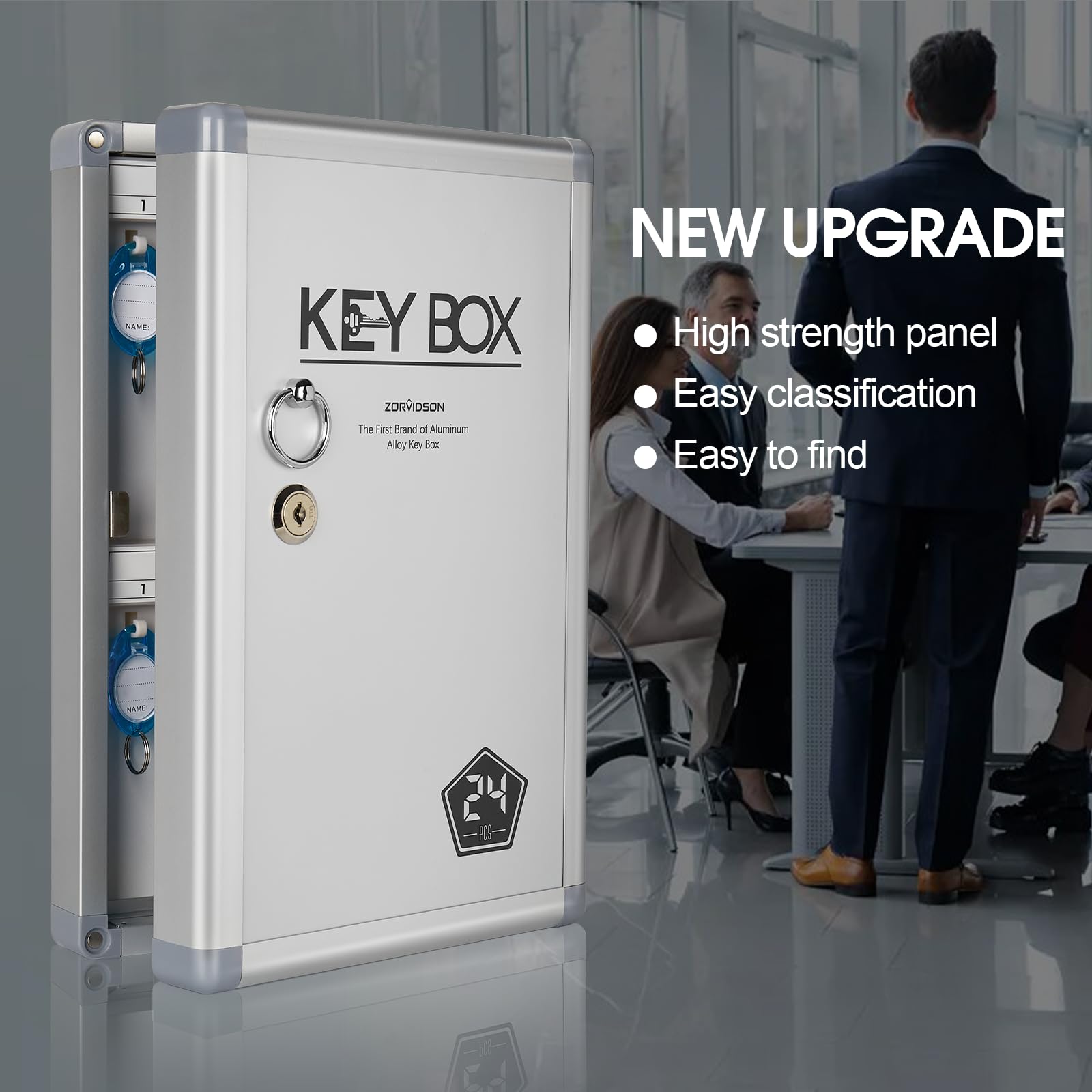 ZORVIDSON Key Lock Box Wall-Mounted,Key Cabinets 24 Key Hooks 8.45 * 2.55 * 13Inch Security Key Storage Box Locking Key Cabinet