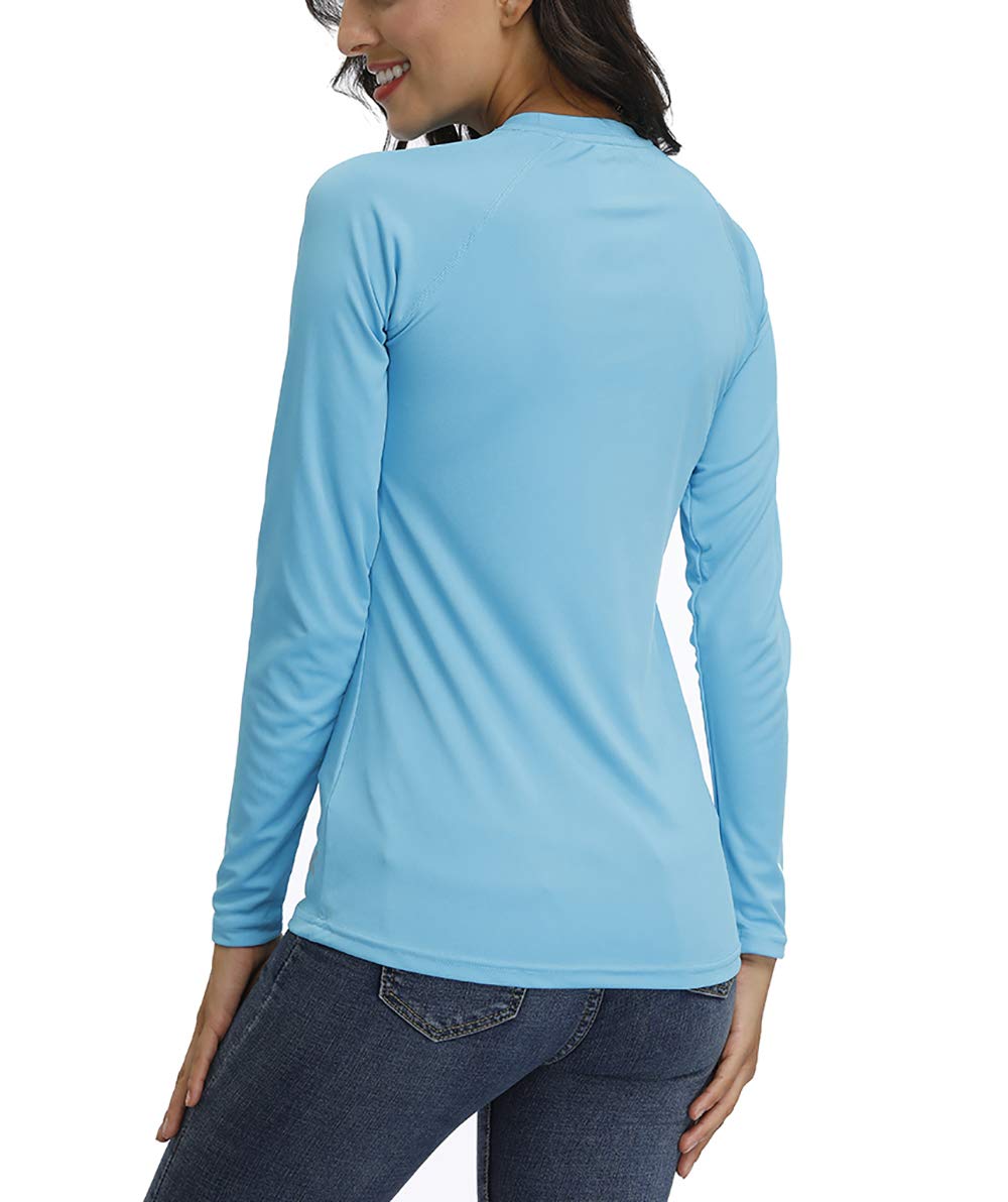 Women's UPF 50+ Sun Protection Long Sleeve Performance Active Top Shirts Fitness Workout Running Sports Leisure T-Shirt (L, Sky Blue)