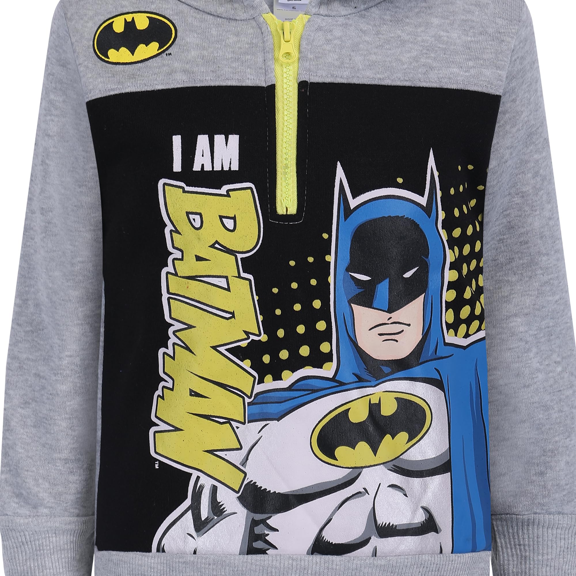 Warner Bros. Batman Boy Half Zip Up Hoodie for Toddlers and Little Kids – Grey/Black