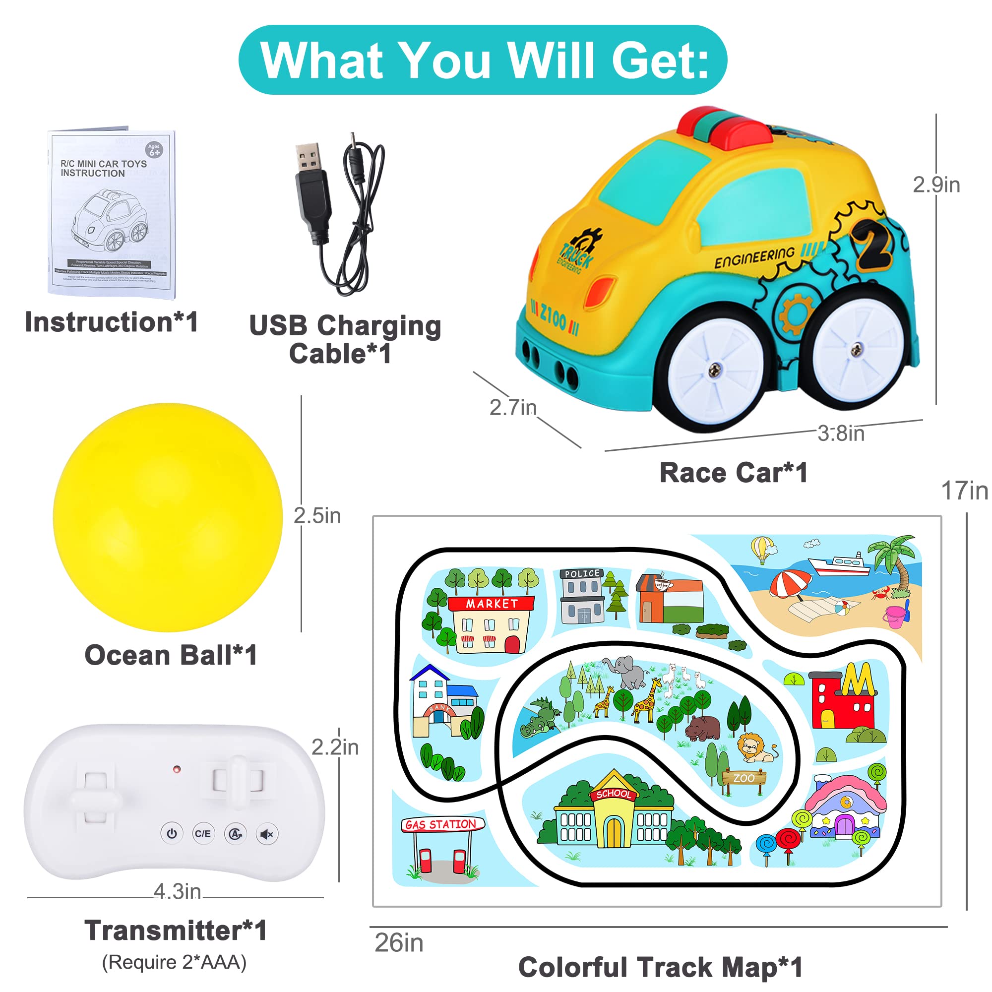 ZornRC Remote Control Car for Toddlers, Inductive Hand Controlled RC Car DIY Track Mini RC Car with Activity Play Map 360°Rotating Rechargeable Remote Control Cars for Boys 3-5