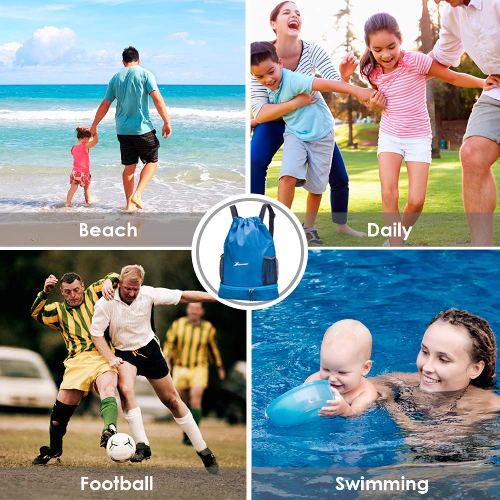 YOULERBU Dry Wet Drawstring Backpack Bag with Shoe Compartment Sackpack Heavy Duty String Bag Sports Gymsack Swim Beach Bag Black