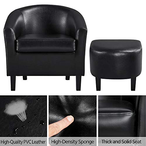 Yaheetech Lounge Chair Modern Chaise Lounge Armchair with Footstool Faux Leather Lounge Reading Chair with Footrest Black