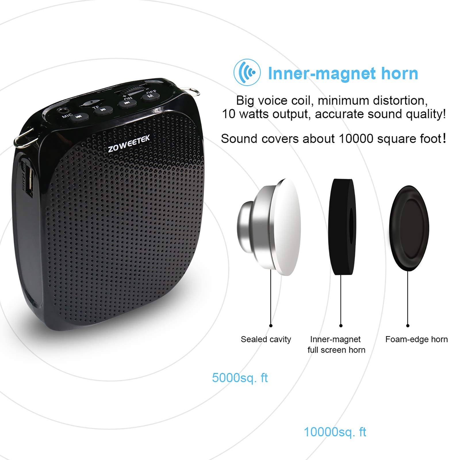 ZOWEETEK ZW-Z258 Portable Rechargeable Mini Voice Amplifier for Teachers with Wired Microphone Headset and Waistband,Supports MP3 Format Audio for Singing,Training,Speech,Tour Guide,Power Amplifiers