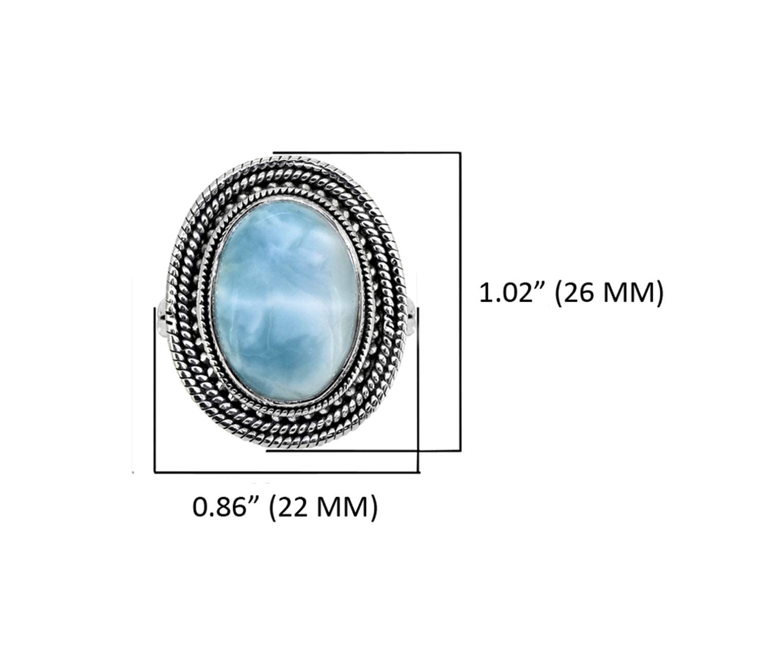 YoTreasure Natural Larimar Oval Shape Ring Solid 925 Sterling Silver Gemstone Jewelry