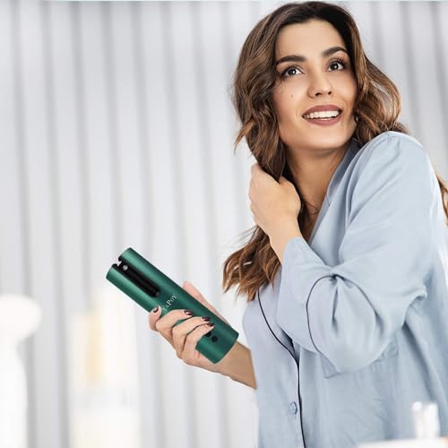 YAPOY Hair Curler Cordless Automatic Curling Tongs with Rechargeable Battery Heat Isolating Chamber LCD Display 5 Kinds of Temperature Control & Timer Settings