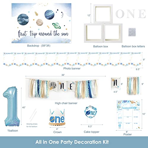 YSHMFEUX First Trip Around The Sun Birthday Decorations Party Supplies, Space Theme 1st Birthday Party Decor, 1st Birthday Boy Decorations, Baby Boy 1st Birthday Decor