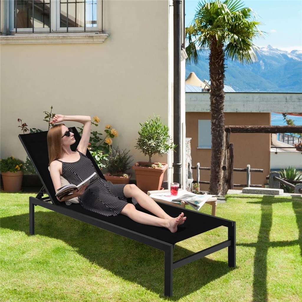 TJLSS 2 Piece Recliner Chair Aluminium Adjustable Recliner Black