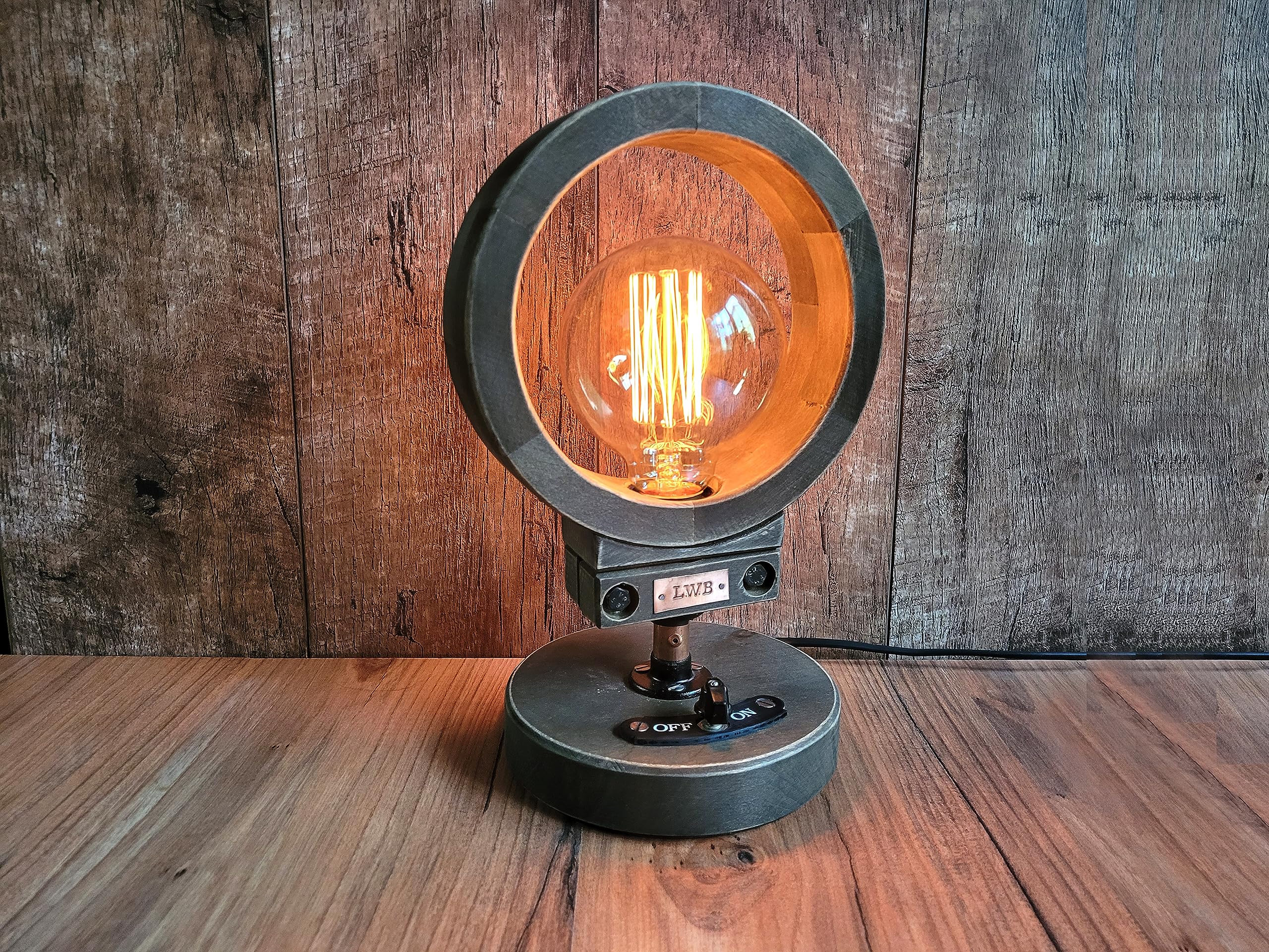 Wooden table lamp LWB, handmade steampunk author's design solid wood brass aged wood vintage rustic