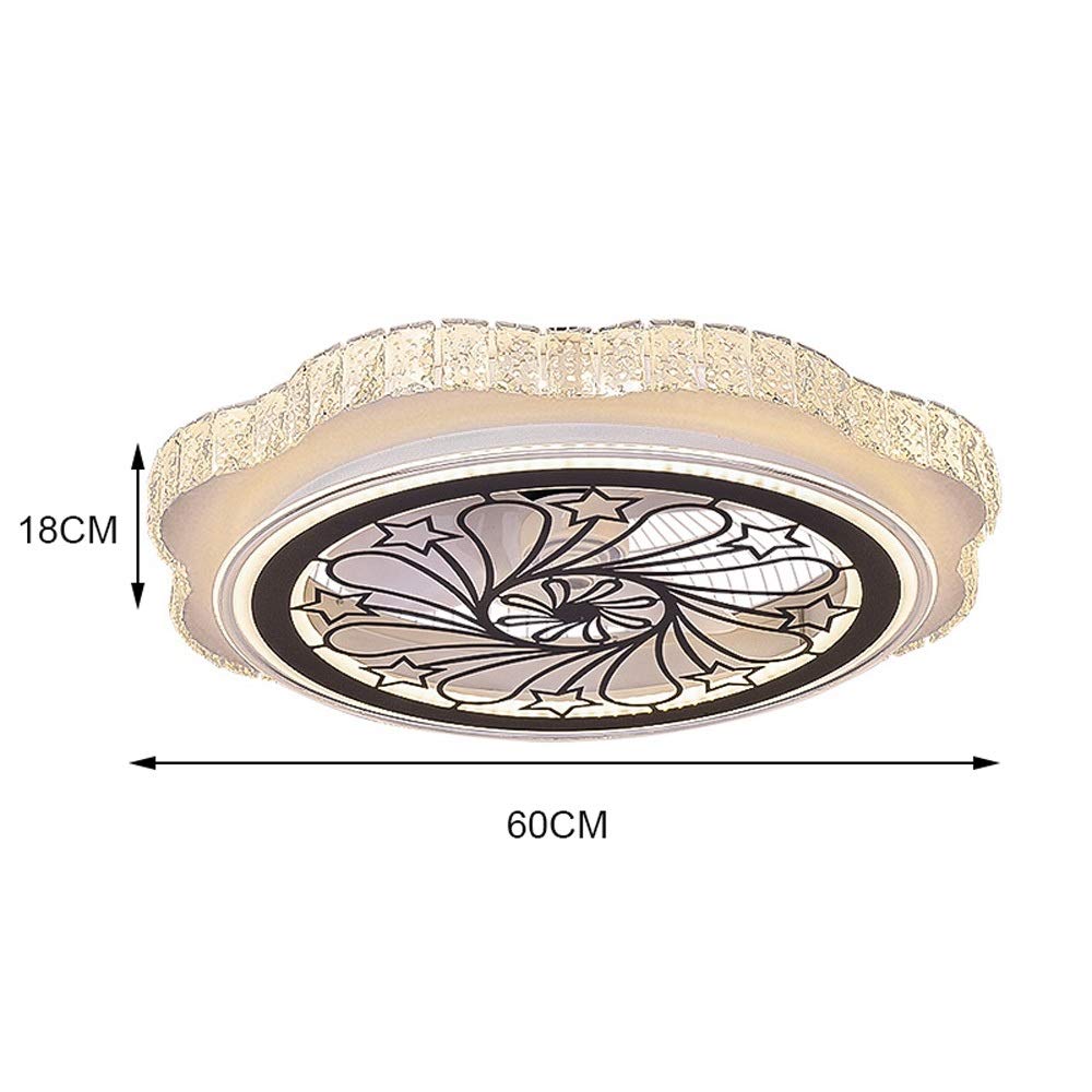 ZRWZZ Fan Light, Modern Invisible Bedroom Fan Lamp, Ceiling Fan with LED Lighting, Ultra-Silent 64W Dimmable Crystal Ceiling Light