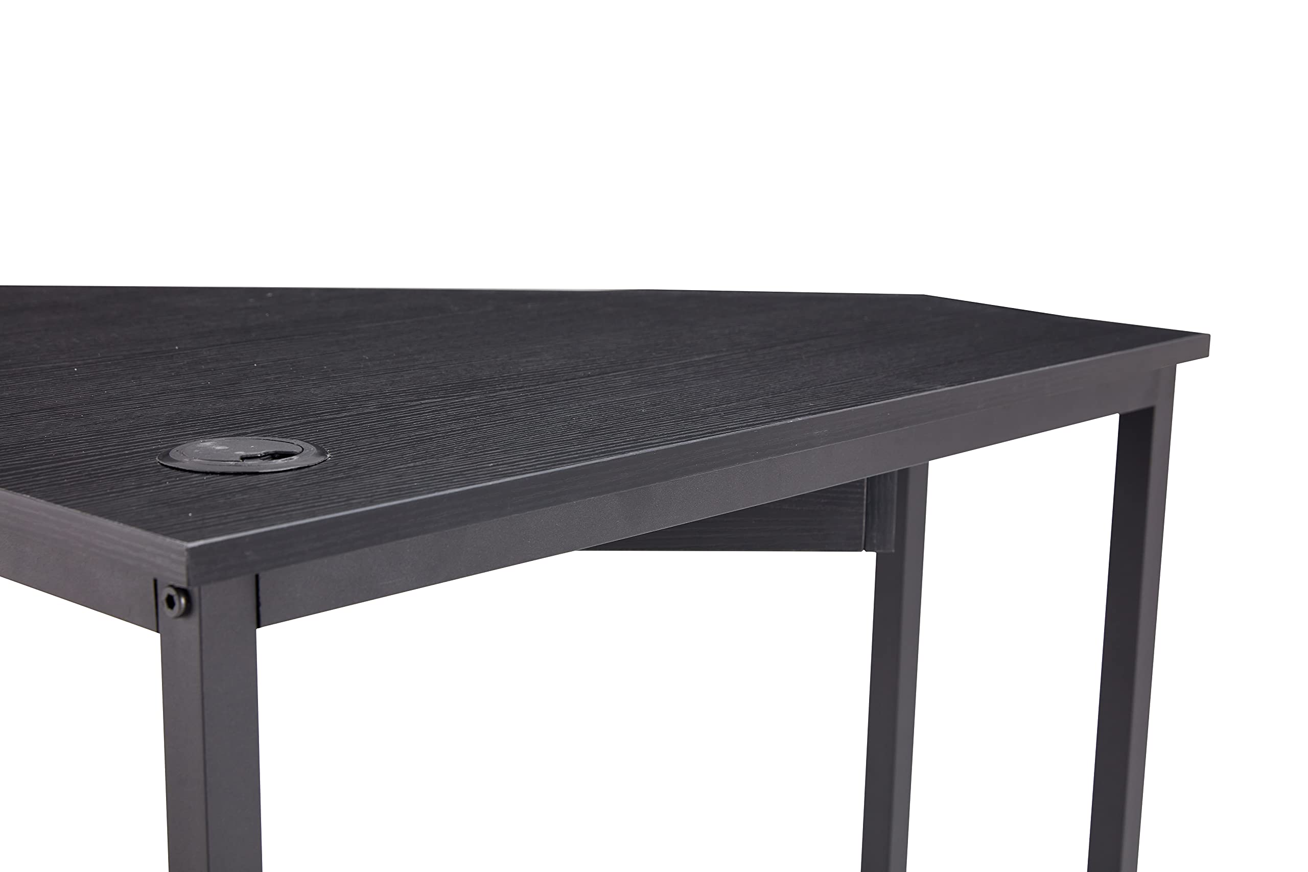 Triangle Computer Desk, Corner Desk with Pull-Out Keyboard Tray & Storage Shelves, Home Office Compact Desk, Gaming Table with Sturdy Steel Frame as Workstation for Small Space (Black)