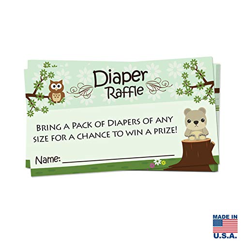 Woodland DIAPER RAFFLE Tickets Baby Shower Invitation Insert Boy or Girl (40 Pk)