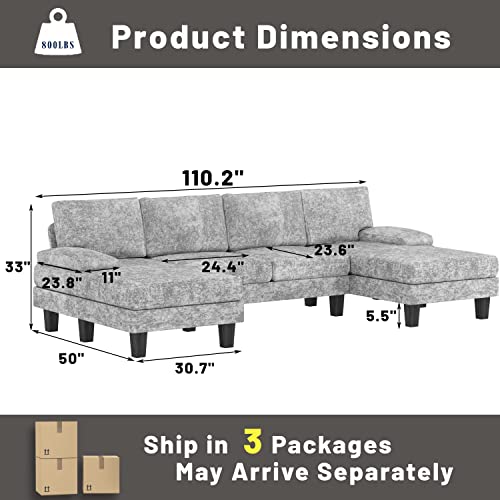 YESHOMY Convertible Sectional with Soft Modern Cotton Chenille Fabric for Living Room, Oversized Seats with Comfortable Backrest, Grey 1