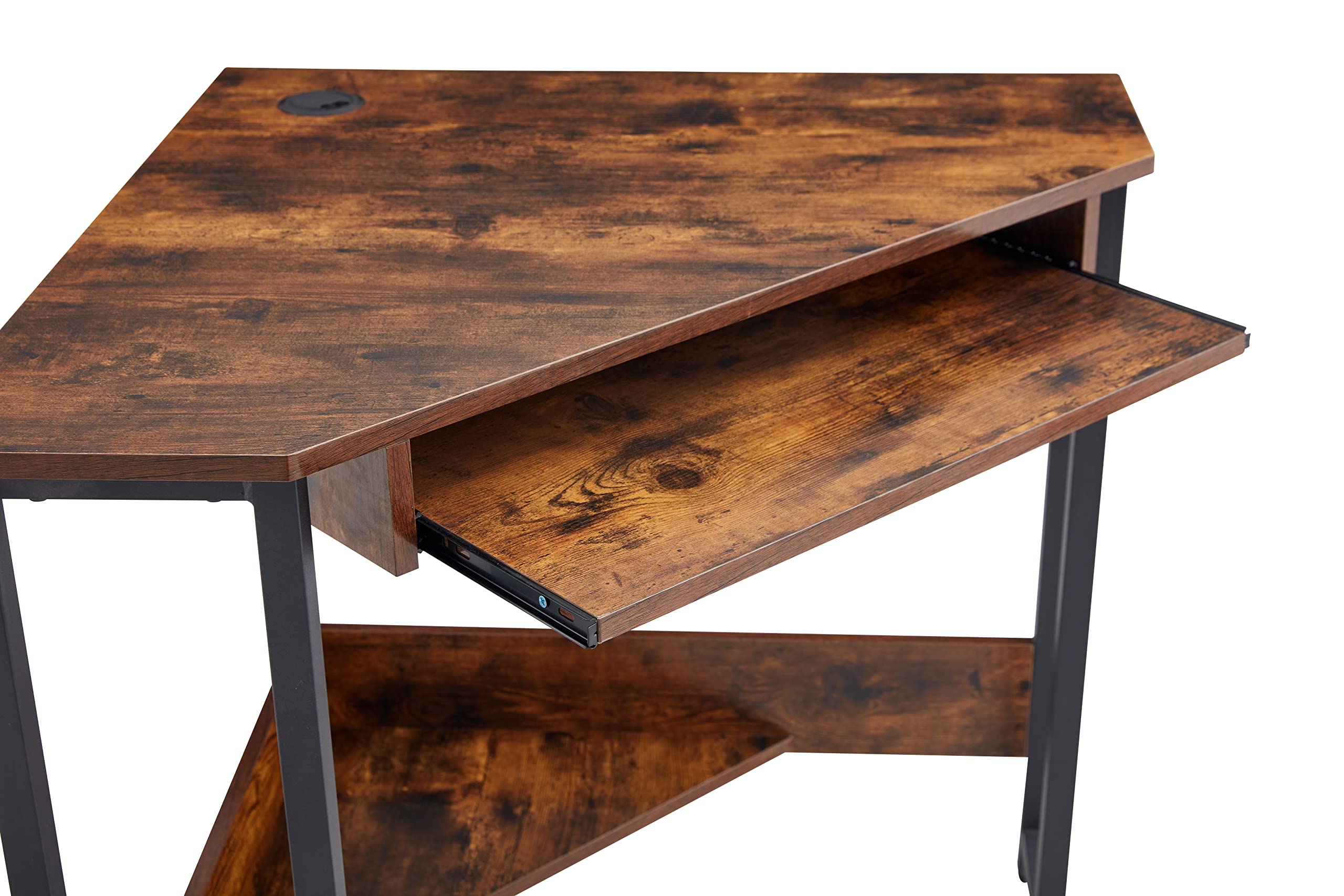 Triangle computer desk,corner desk with smooth keyboard tray& storage shelves ,compact home office,small desk with sturdy steel frame as workstation for small space,Brown,28.34''l 24''w 30.11''h
