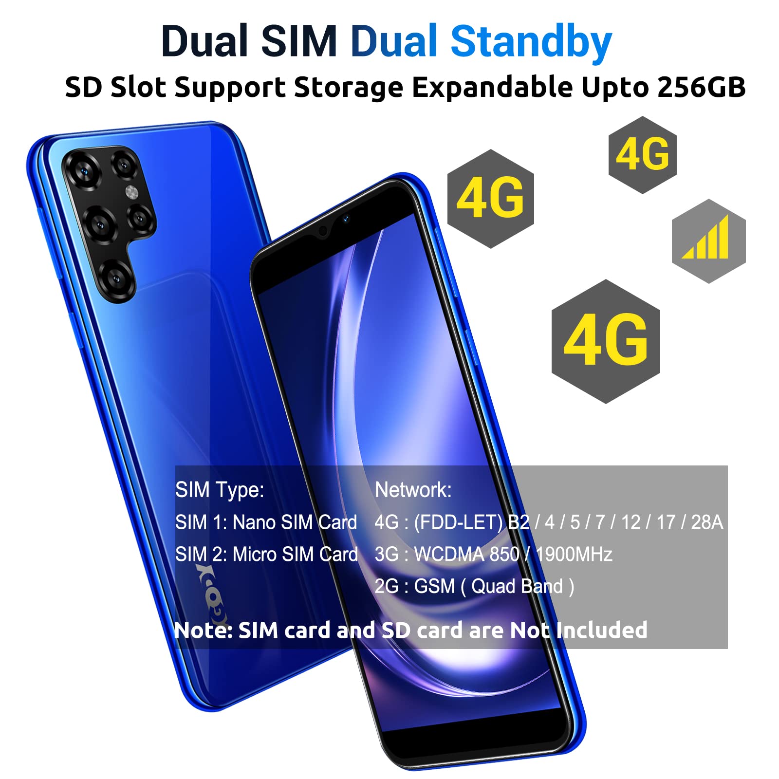 Xgody X60 4G LTE Android Cell Phone Unlocked, 6ββ QHD Waterdrop Screen, 2GB RAM+16GB ROM, Dual Sim Slots Smartphone, 5MP+5MP Camera, Facial Unlock, 3000mAh Mobile Phones (Blue)