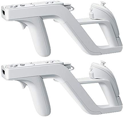 TNP Zapper Gun for Nintendo Wii 2 Pack Wireless Blaster Remote Wiimote Controller Game Attachment, Links Remote Nunchuk for Shooting Sport Games - Light White