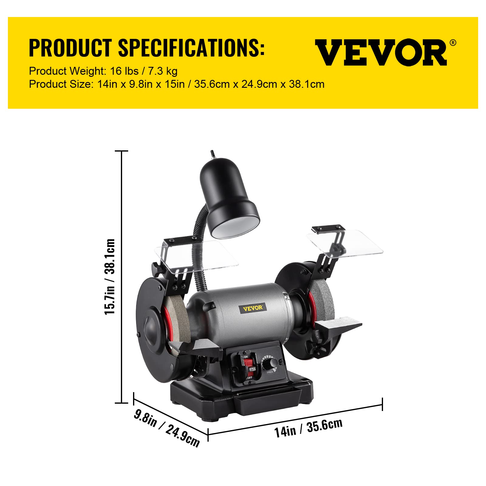 VEVOR 8" Variable Speed Bench Grinder (1800-3795 RPM) with POWERTEC Diamond Grinding Wheel Dresser