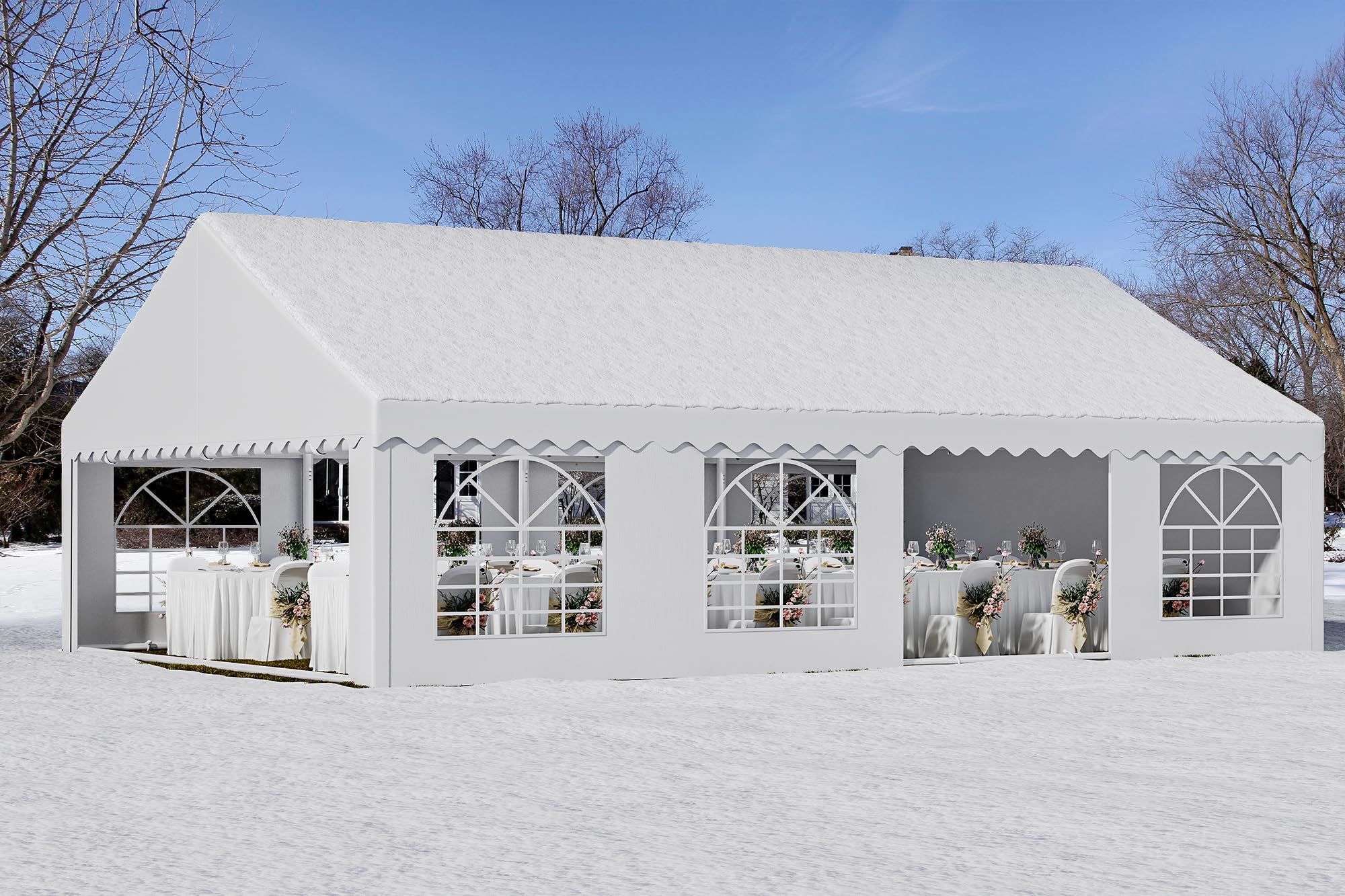YITAHOME 20x32FT Heavy Duty Party PVC White Tent Wedding Event Shelters Upgraded Galvanized Ripple Canopy with Large Roof Removable Sidewalls & 4 Storage Bags 600D Oxford Commercial