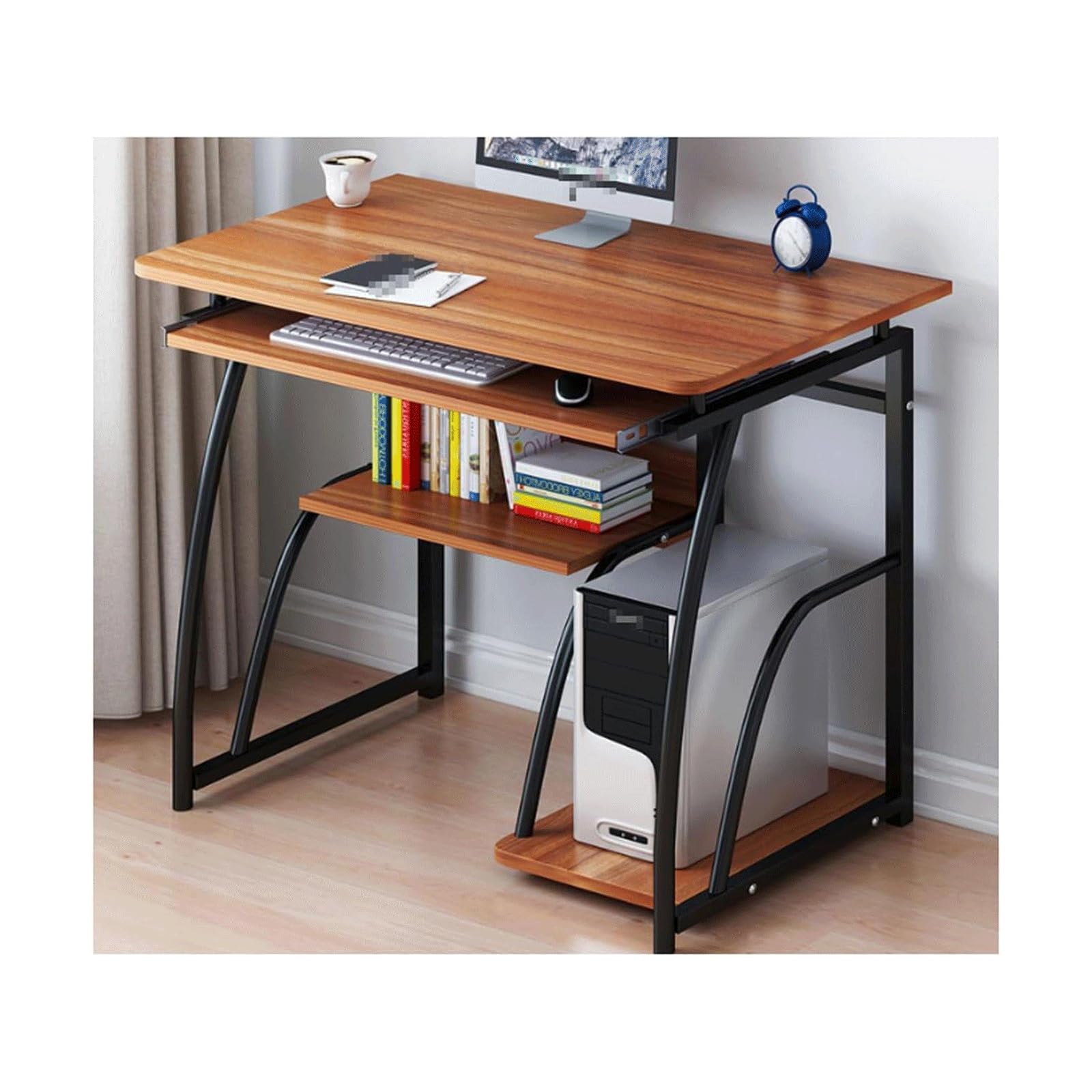 ZUMAHA Home Office Computer Desk with Pullout Keyboard Tray Monitor Stand PC Study Desk Lower Shelf Modern Gaming Desk