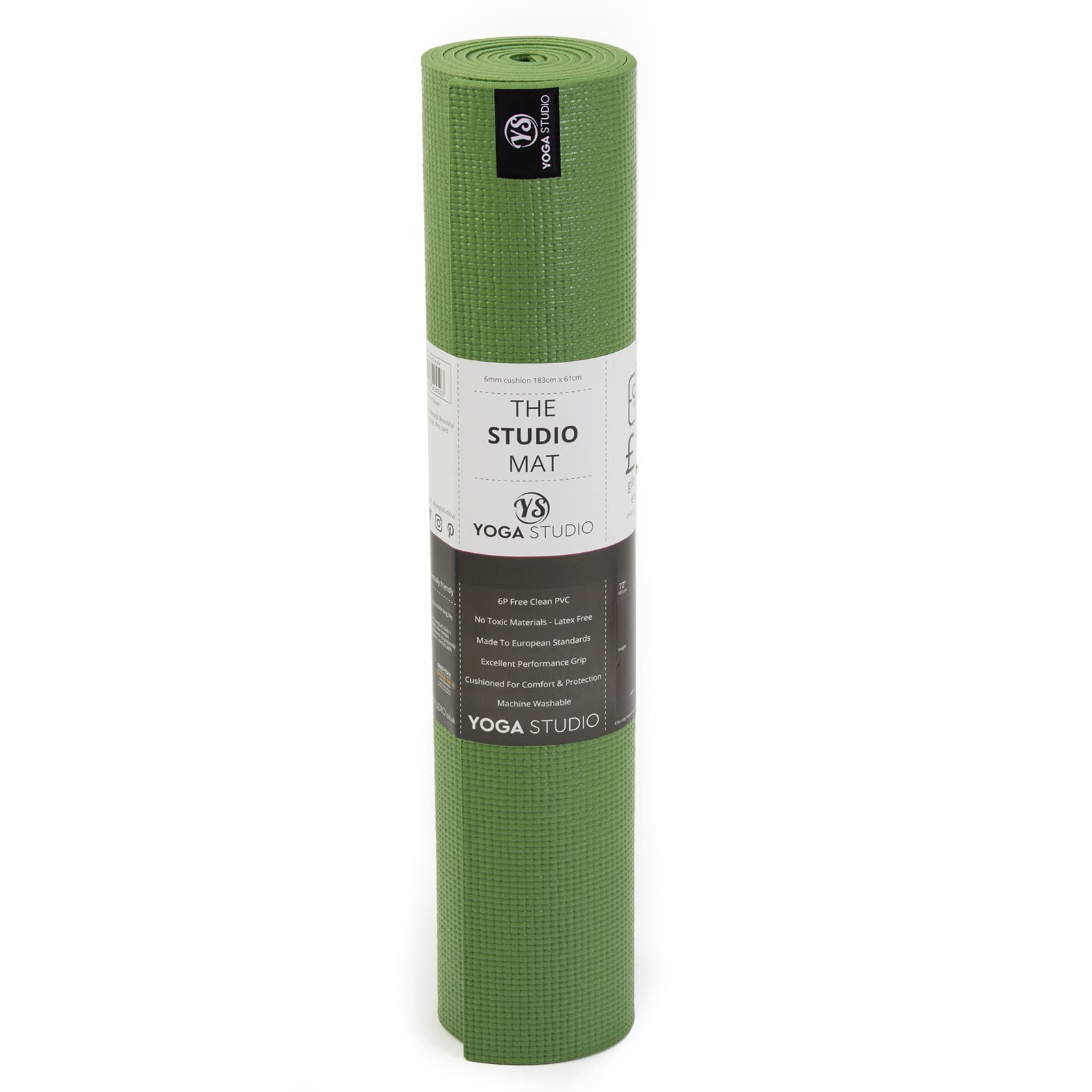 Yoga Studio Sticky Yoga Mat - 183cm x 61cm, 6mm Tear Proof Yoga Mat with Non-Slip Base (Green)