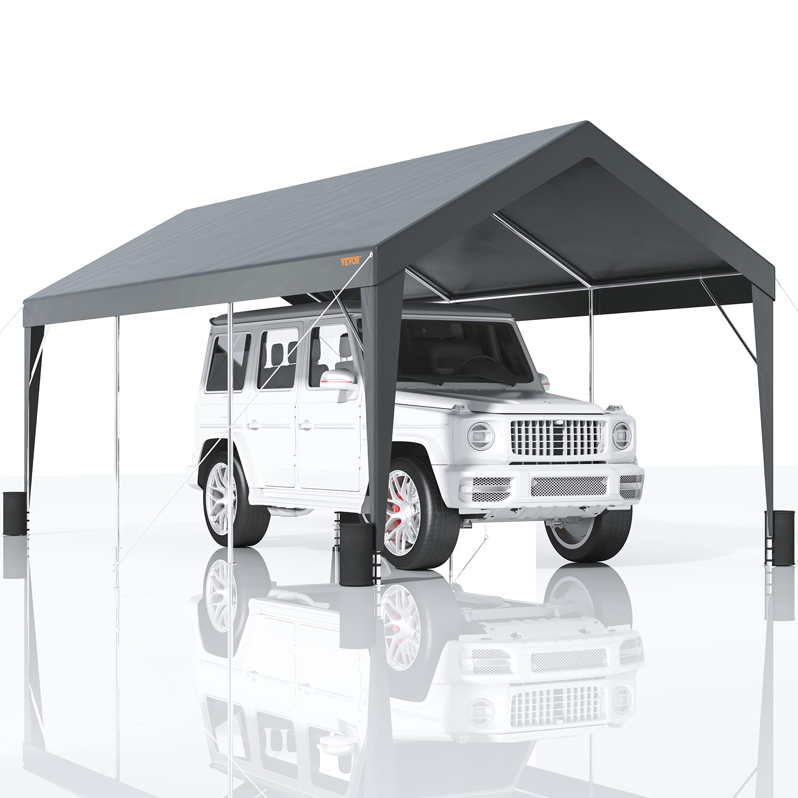 VEVOR Outdoor 10x20 ft Heavy Duty Carport Car Canopy Garage Boat Shelter Party Tent with 8 Reinforced Poles and 4 Weight Bags, UV Resistant Waterproof All-Season Tarp for SUV, F150, Car, Truck, Boat