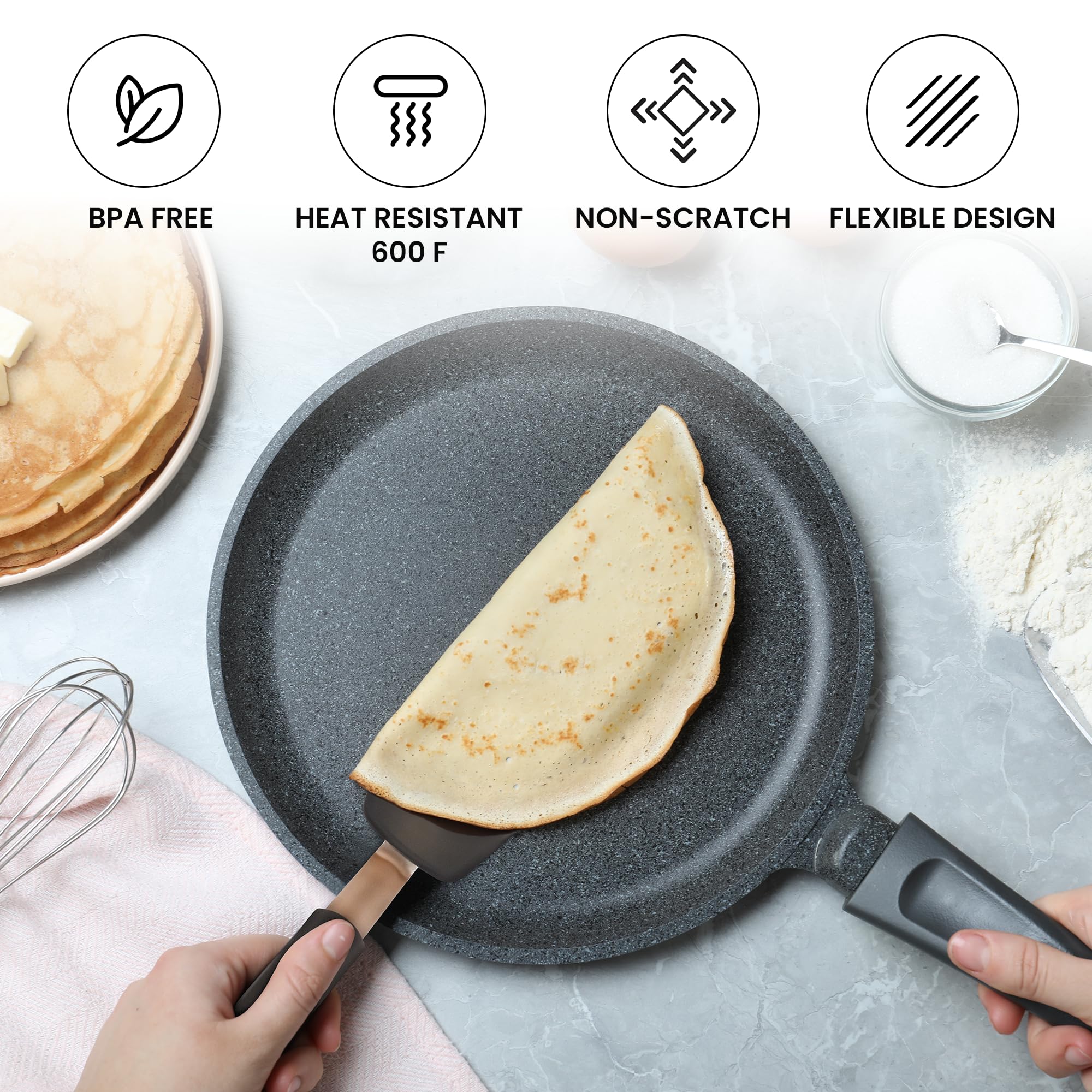 Zulay 6-Piece Utensils Set With Holder - Non Stick Nylon Kitchen Utensil Set With Rotating Stand - Complete Heat Resistant Spatula Cooking Utensils Set With Holder & Weighted Handle For Kitchen
