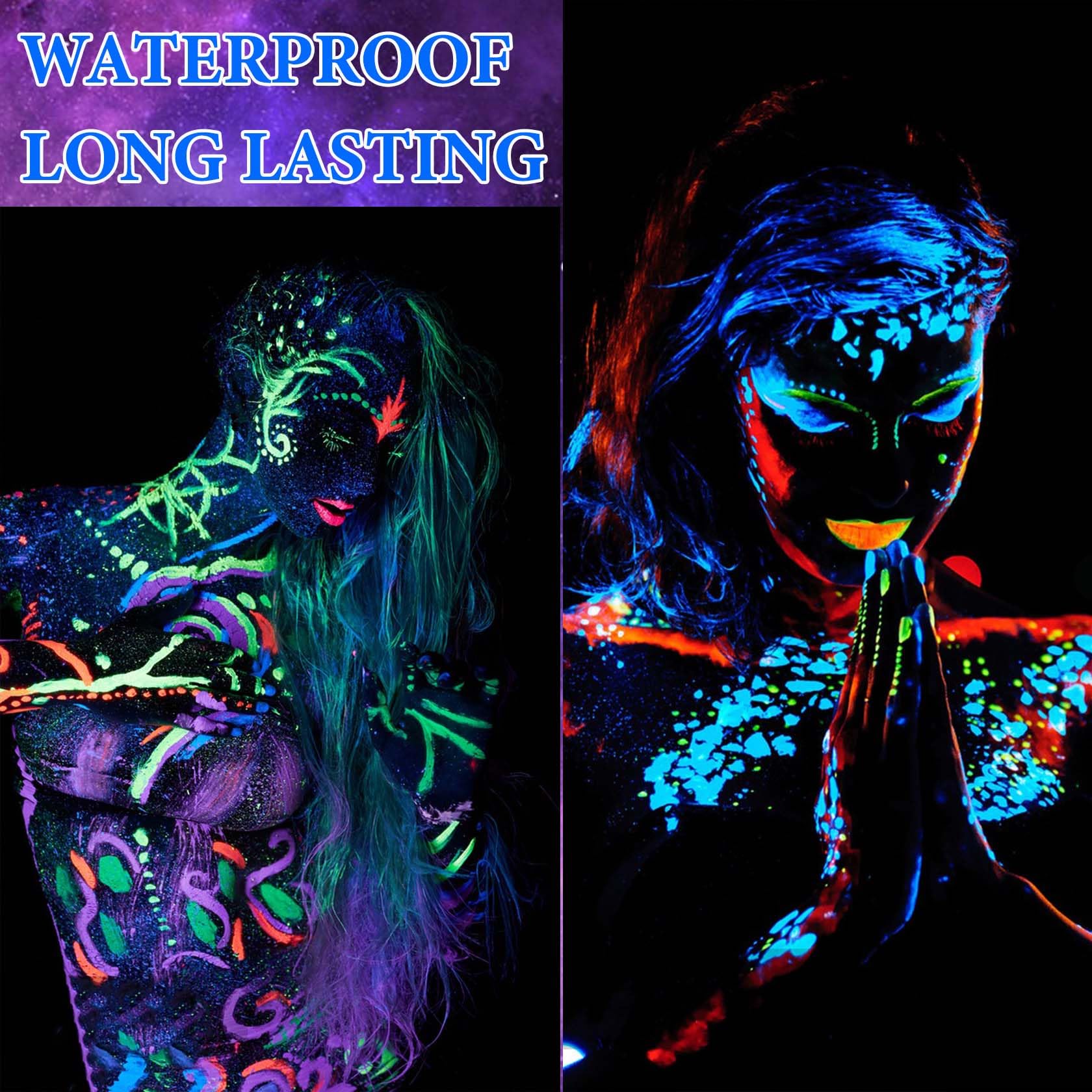 WYBLZPXZ 6 Pcs Glow in Dark Face Body Paint,Black Light Glow Makeup Set Neon Fluorescent,Glow Blacklight Body Face Paint Set Face Painting for Music Festivals Party Halloween