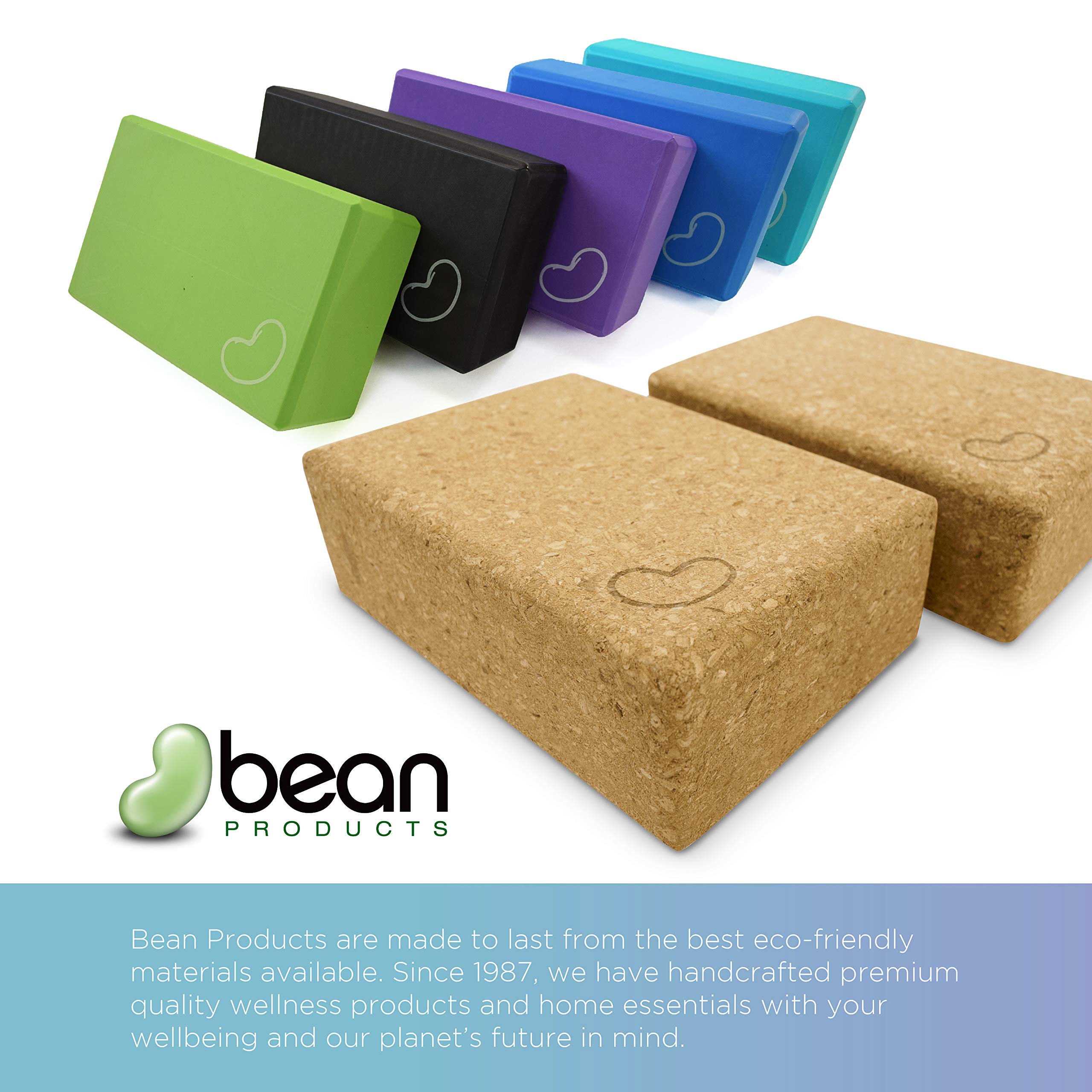 Yoga Block 4 in. x 6 in. x 9 in. Larger Size High Quality 4 colors by Bean Products™ - BLUE - 2 PACK