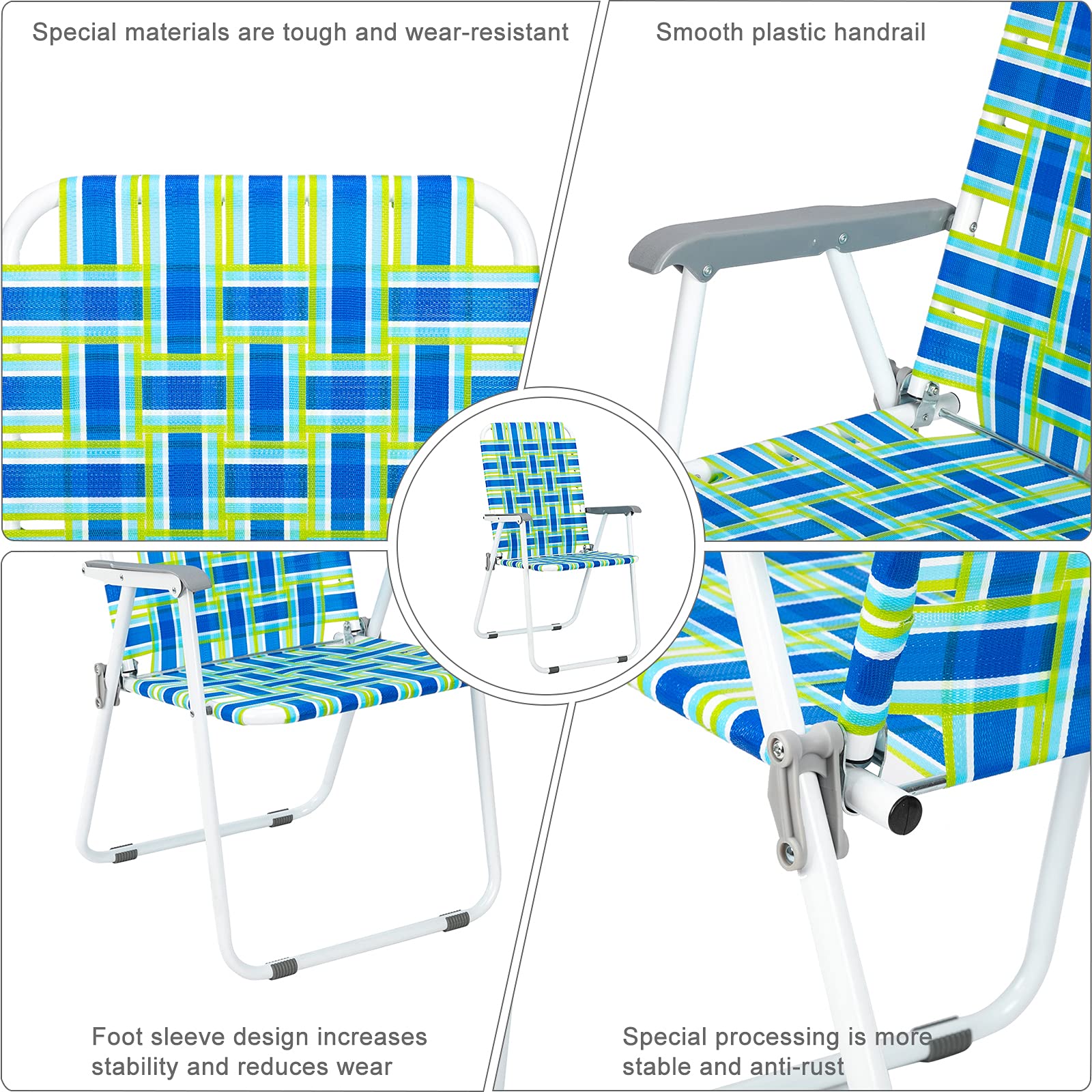 WEI WEI GLOBAL 2 Pack Folding Camping Lawn Chairs, Outdoor Webbed Dining Chair for Beach Patio Garden Poolside Party, Blue