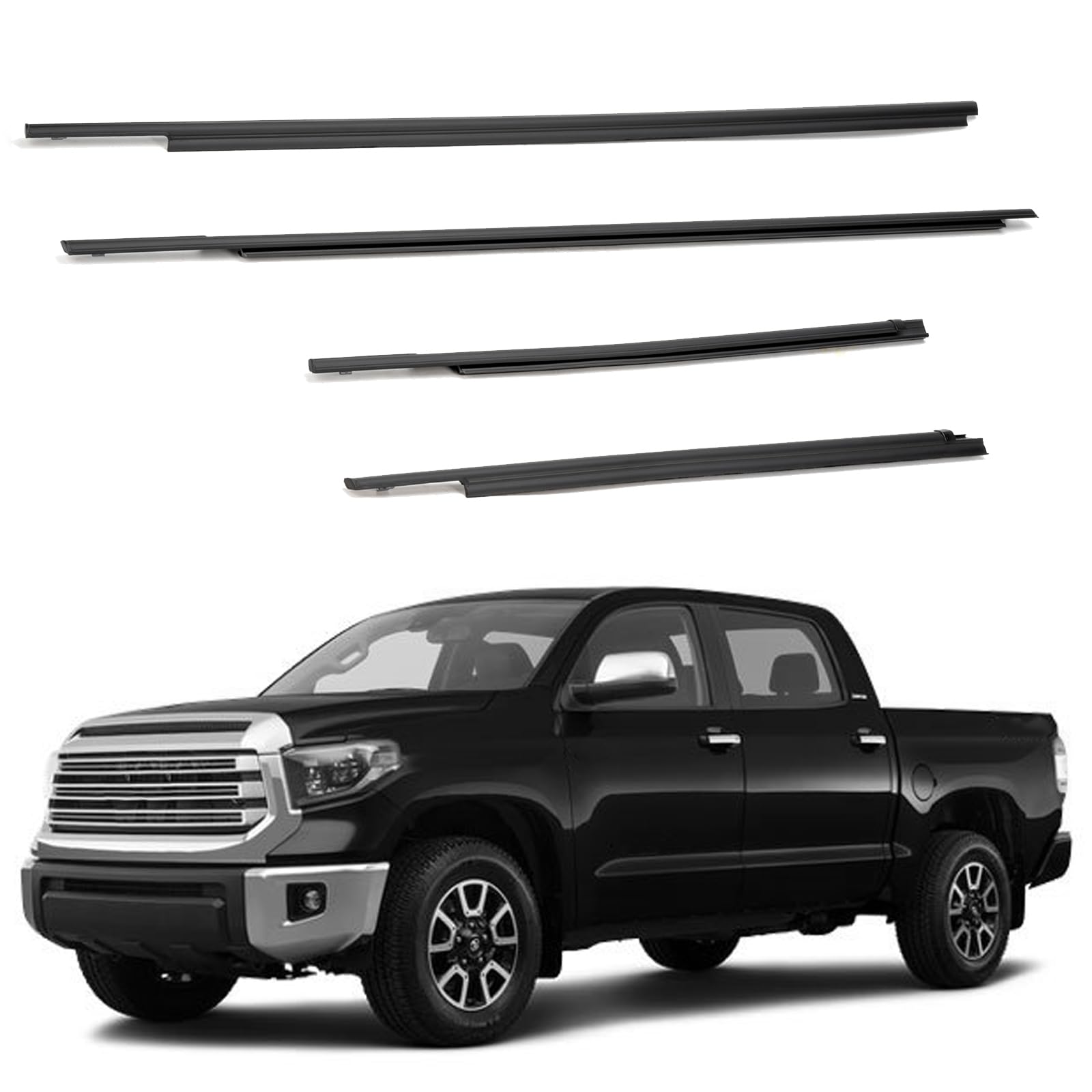 WEILEITE Exterior Window Moulding Belt Glass Sweep Felt Trim Seal Weatherstrip Kit Compatible with Toyota Tundra Double Cab 2007-2020 Replaces 68160-0C020 68210-0C020 68163-0C010 68164-0C010(4PCS)