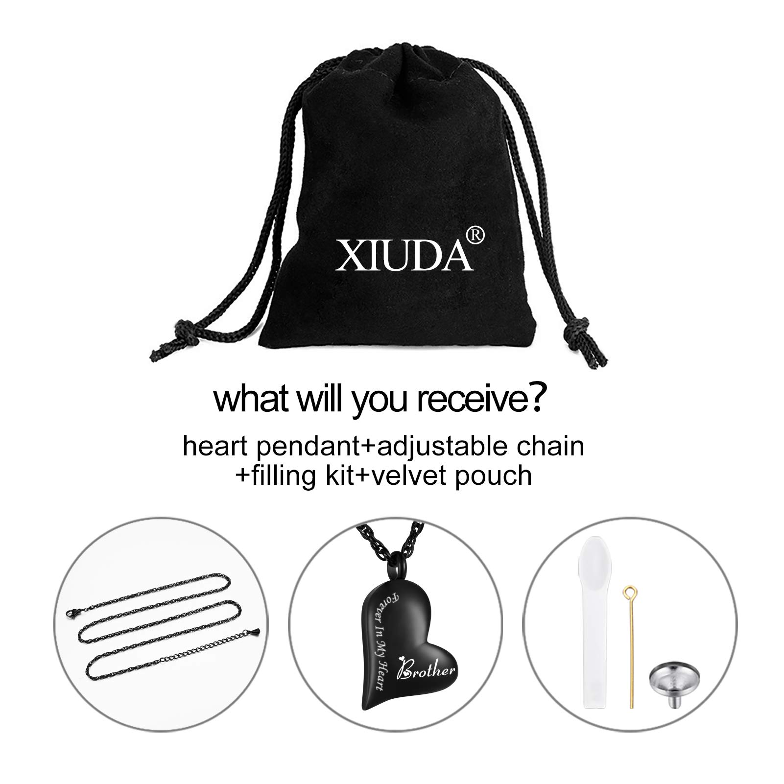 XIUDA Urn Necklace for Ashes Forever in My Heart Pendant Cremation Necklace Stainless Steel Ashes Jewelry for Dad Mom