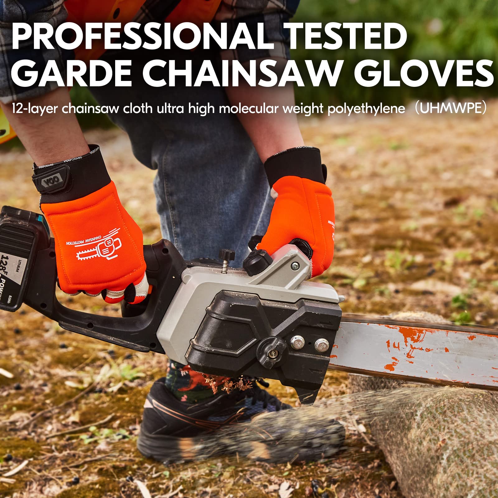 Vgo... Chainsaw 12-Layer Saw Protection on Both Hands Cow Leather Gloves (1 Pair,Size M, Orange, CA9760)