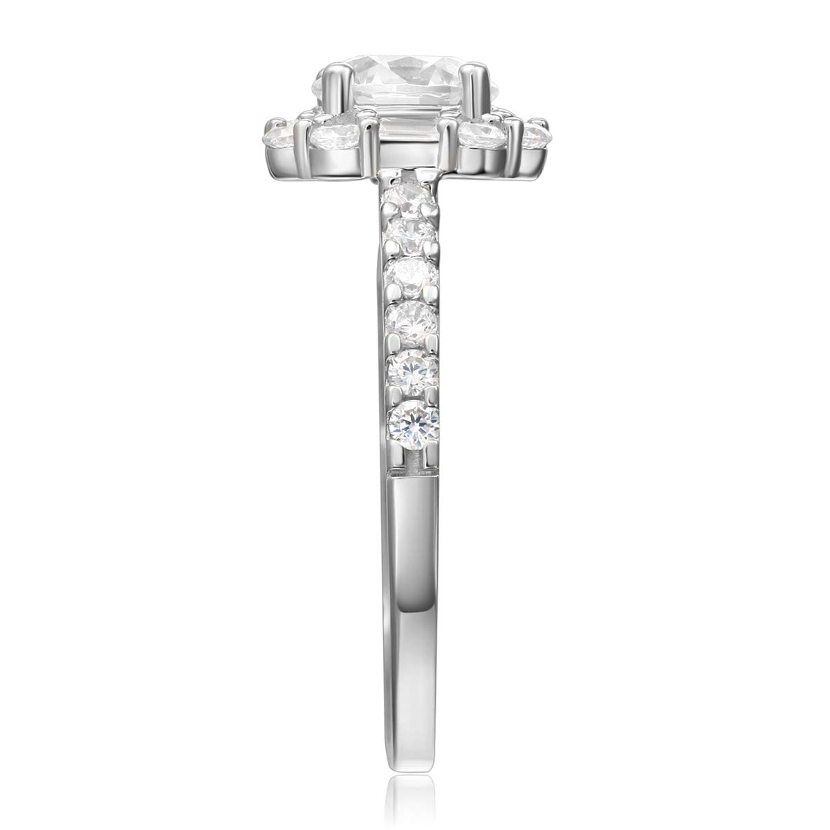 Wellingsale Ladies Solid 14k White Gold Polished CZ Cubic Zirconia Round Cut Halo Engagement Ring and Wedding Band Bridal Set - Size 6