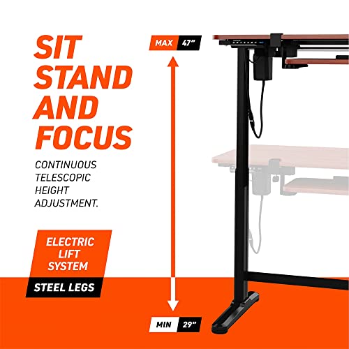 Truweo Adjustable Electric Standing Desk β 50 x 23.6 inches Sit to Stand Office Desk with Cable and Sliding Keyboard Tray β 3 Controlled Memory Height Settings β Anti-Scratch Surface β Brown
