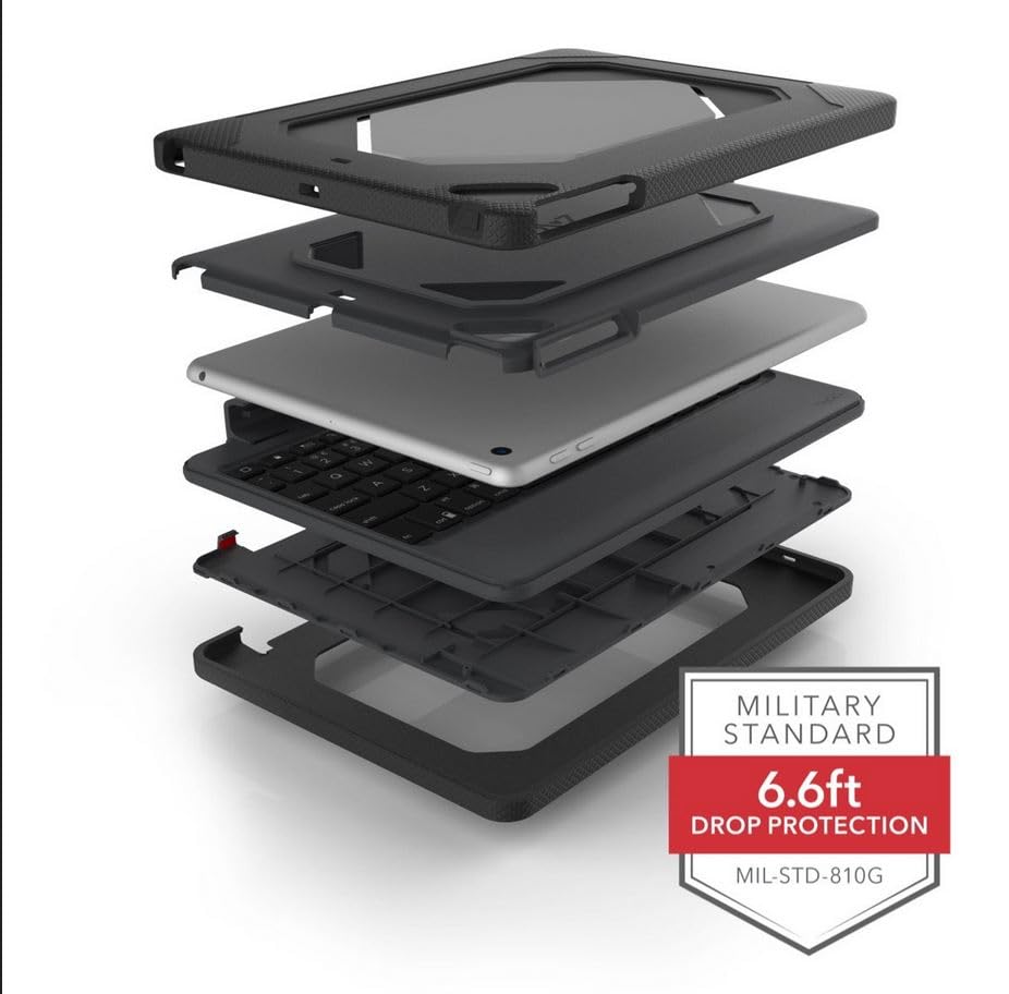ZAGG Rugged Book Detachable Case and Magnetic-Hinged Keyboard for iPad Air, iPad Air 2, & iPad 9.7 inch, - Multi-Device Bluetooth Pairing, Backlit Keyboard - USB-C to USB-C Cable Included (Black)
