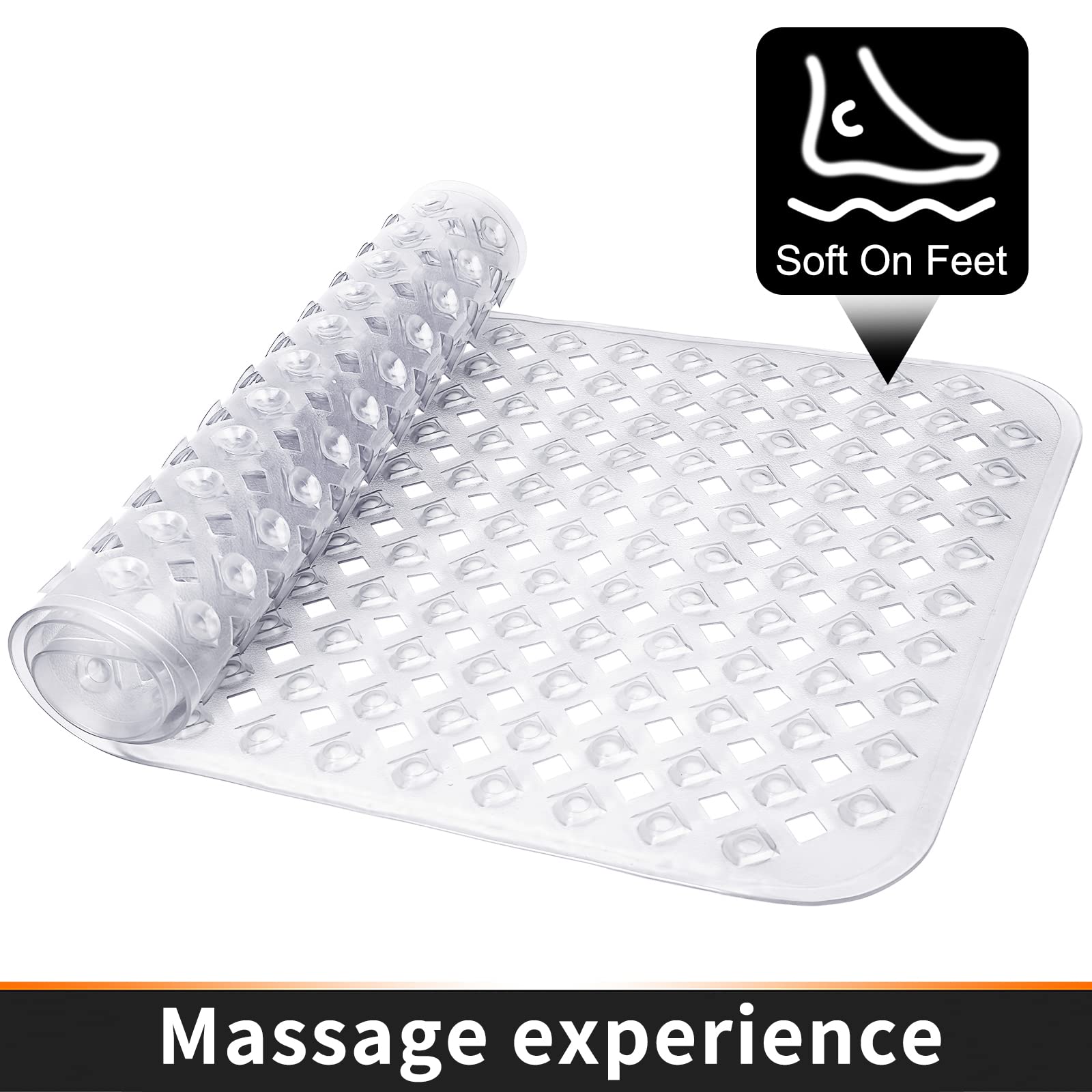Yimobra Original Bath Tub and Shower Mat 27.5 X 15.5 Inches, Non-Slip with Drain Holes, Suction Cups, Machine Washable, Phthalate Free, No Latex, No BPA, Clear