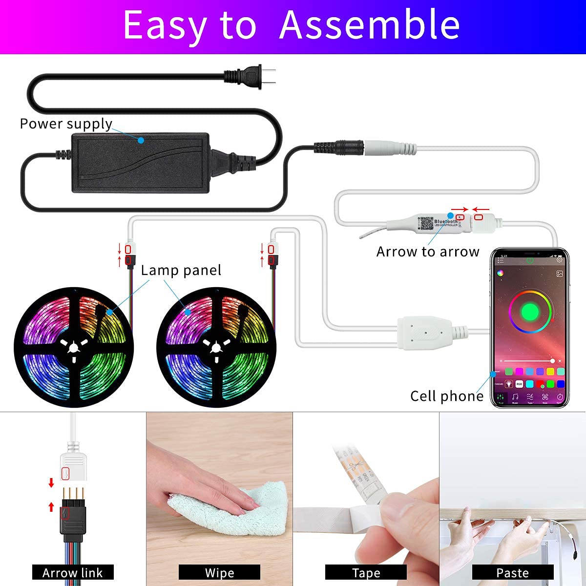 ZHT Bluetooth LED Strip Lights 32.8ft/10M App Control, Sync with Music RGB Color Changing Strip Light for Bedroom Ceiling Kitchen & TV, Rope Light 300pcs Led Waterproof IPX65, Safety Use.