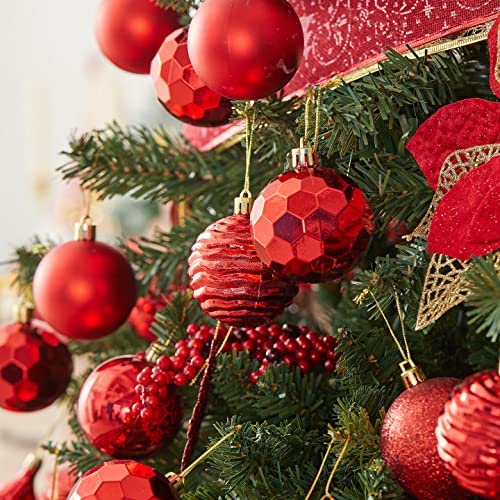 XmasExp 60mm/2.36" Christmas Ball Ornaments Shatterproof Christmas Ornaments Set Decorations for Xmas Tree Balls - 24ct (2.36'', Red)