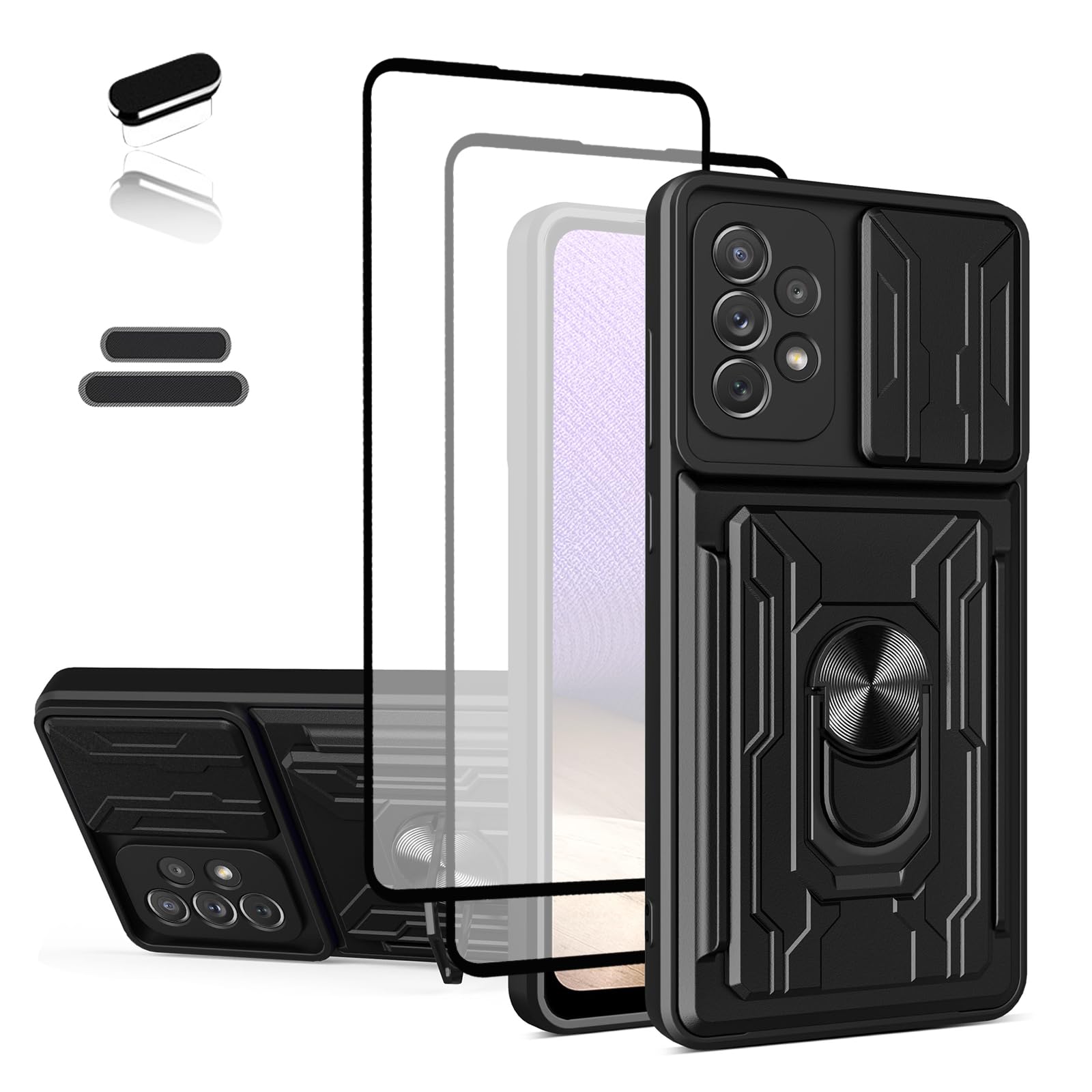 ymxdmd Wallet Case for Samsung Galaxy A52(5G) 6.5 Inch, Credit Card Business Card Slot Sliding Door Hides Portable Design, Double Layer Hybrid Military Grade Rugged Shock Resistant Drop Case (Black)
