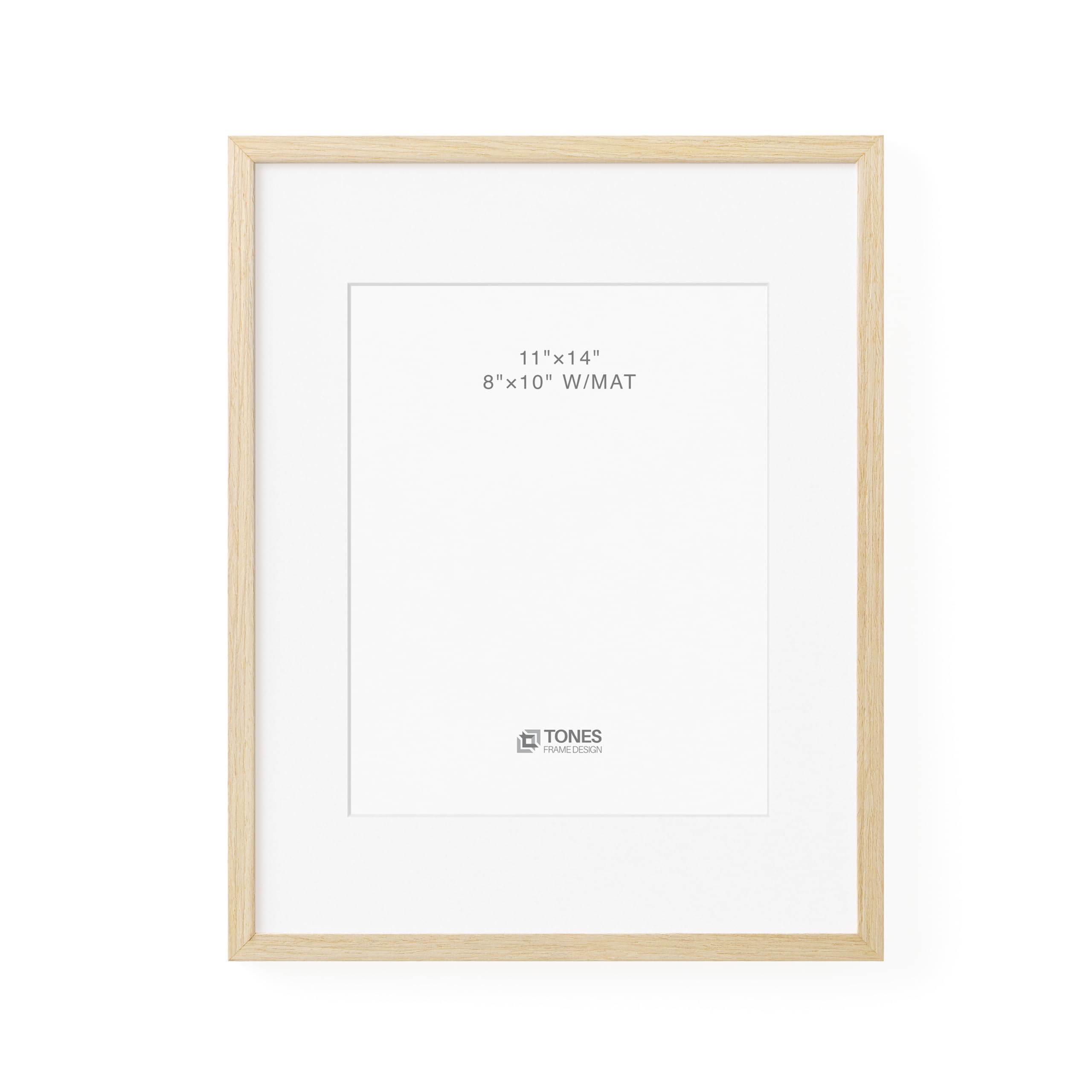 TONES FRAME DESIGN 11x14 Natural Wood Frame with 8x10 Mat, Solid Wood Venner Finish Picture Frame, and Plexiglass Front for Poster Gallery Wall Home Decor