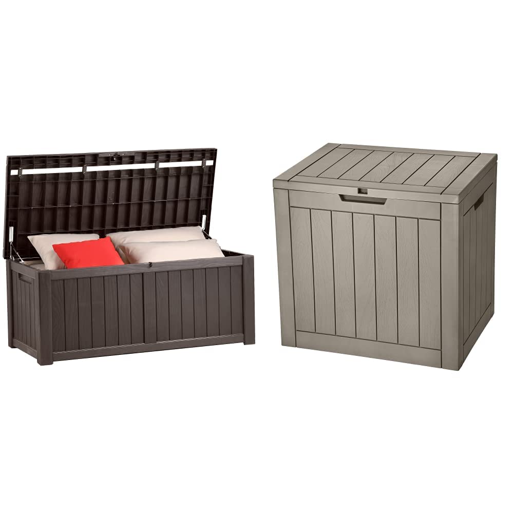YITAHOME 120 Gallon and 30 Gallon Outdoor Storage Deck Boxes, Large and Small Resin Patio Storages
